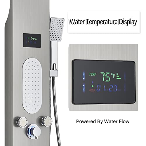 LED Shower Panel Tower System Wall-Mounted Complete Shower Column with Rain Massage Full Body shower Jets Tub Spout Handheld Shower, Brushed Nickelā¦