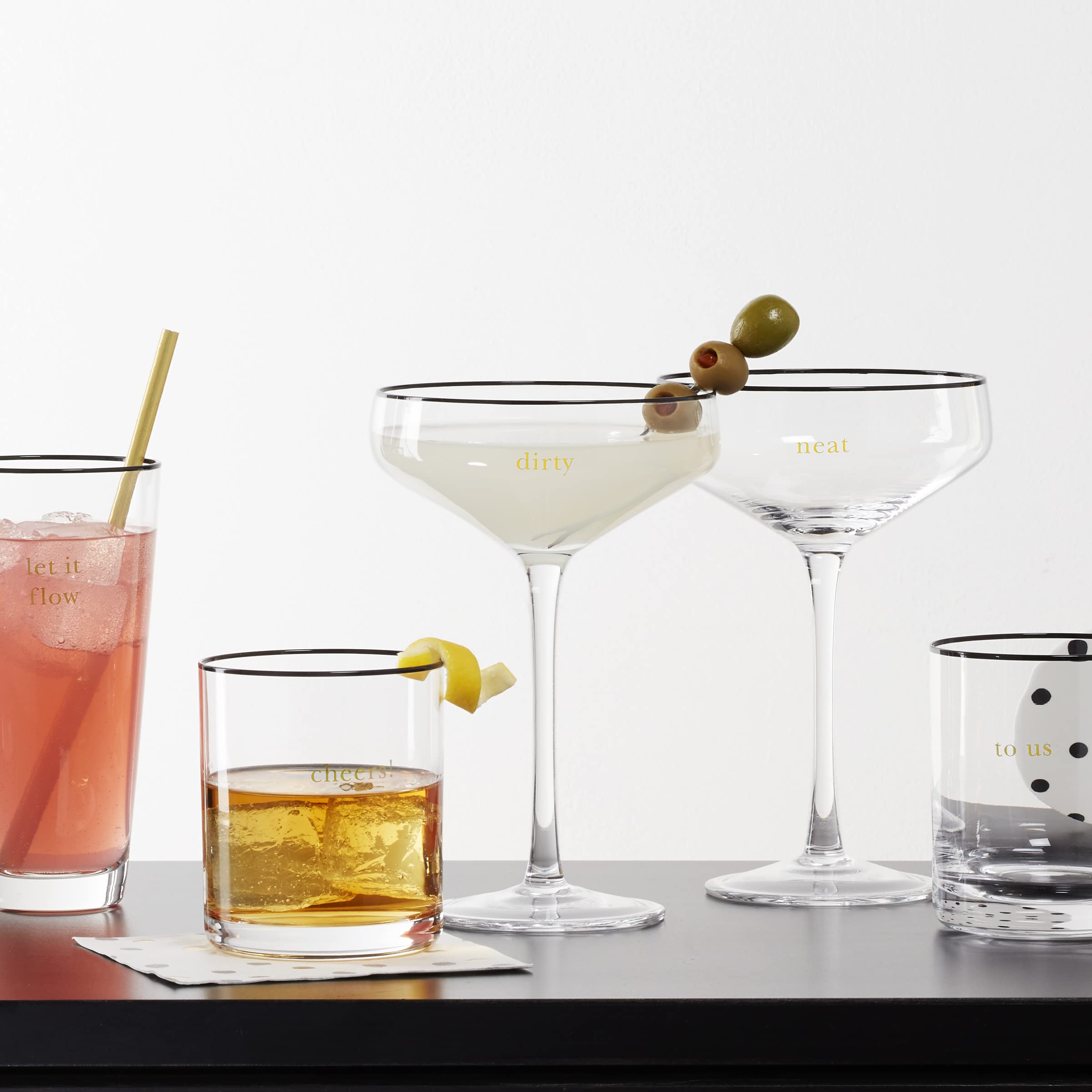 Kate Spade New York Cheers to Us Dirty & Neat Martini Glasses, 0.88, Clear