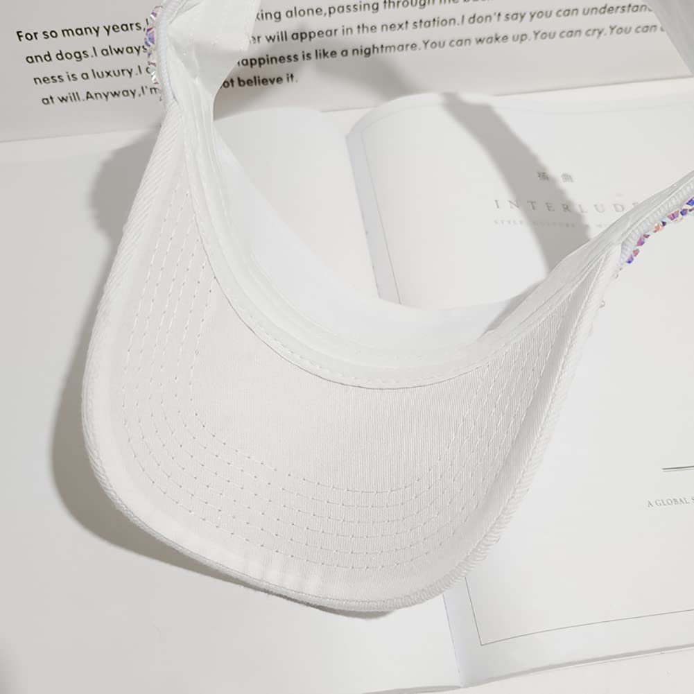 Gudessly Shiny Rhinestones Sport Sun Visor Adjustable Summer Cap Visor Caps for Women Men White