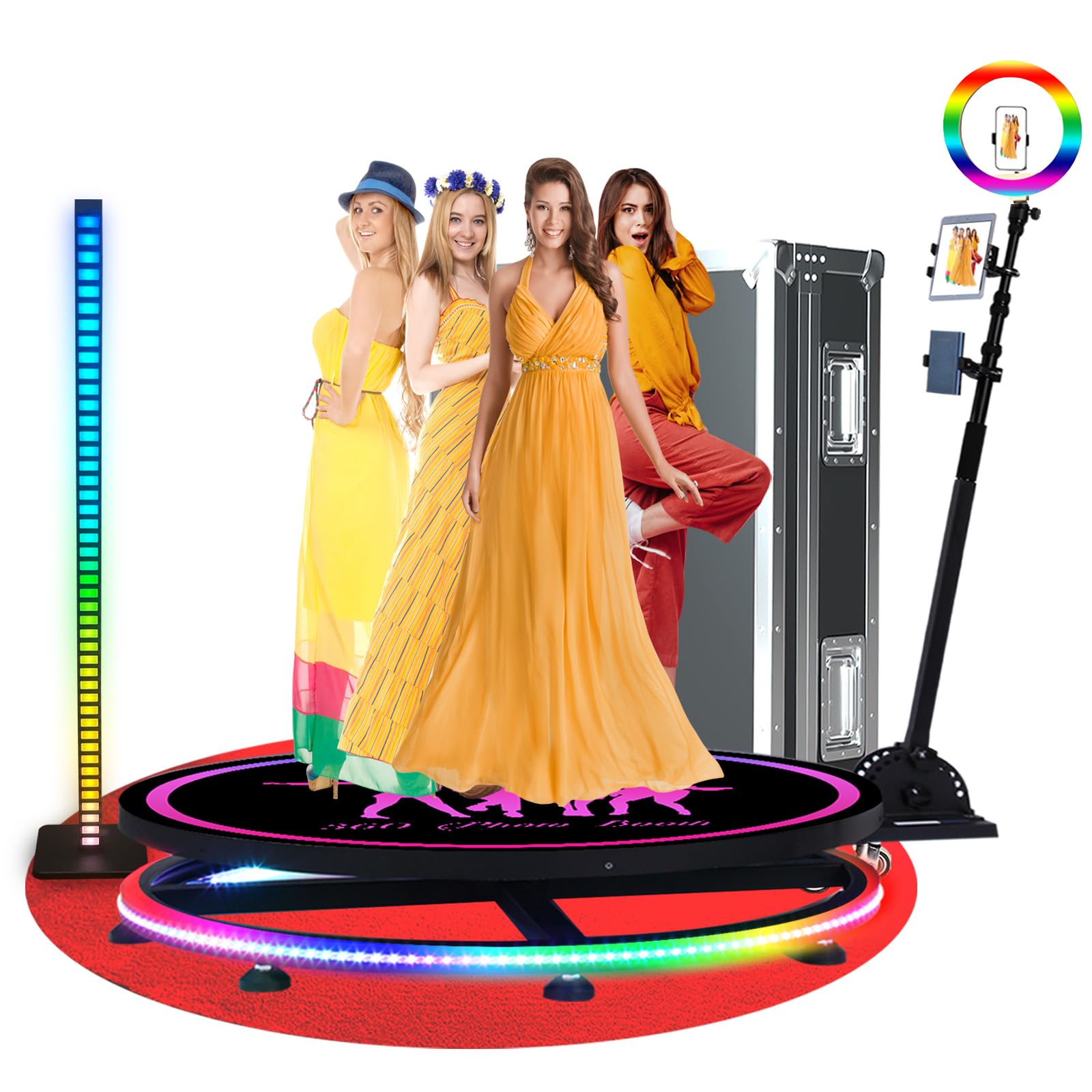 Kricikr 360 Photo Booth Machine for Parties,360 Camera Booth with Battery Pack,Custom Magnetic Logo,APP,Flight Case etc Deluxe Suit,Control by Remote or APP (68cm/27)