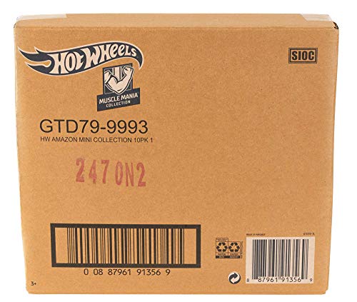 Hot Wheels Muscle Mania 10 Pack Mini Collection, 1:64 Scale Muscle Cars with Authentic Sculpt, Iconic Casting & Custom Stripe for Collectors & Kids Aged 3 & Up [Amazon Exclusive]