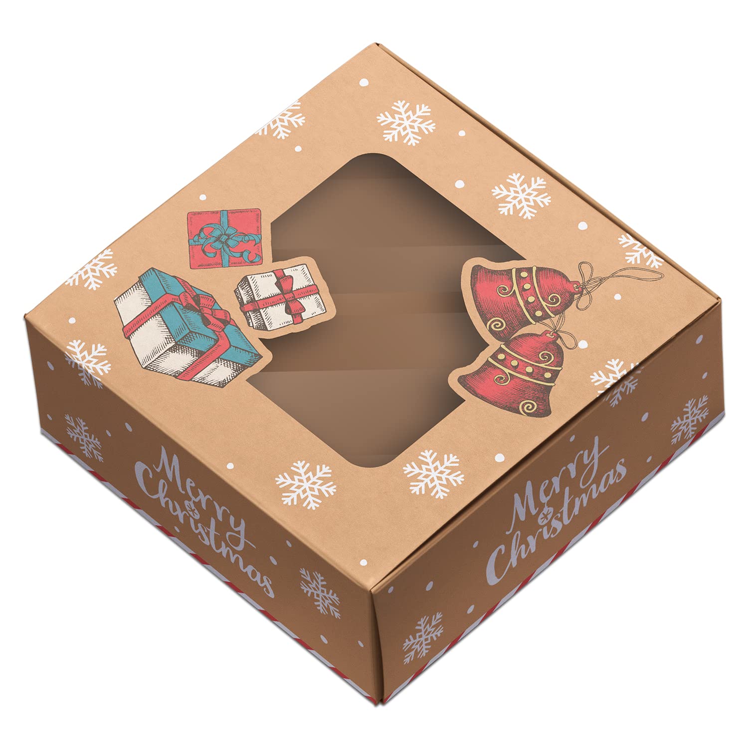 HeroFiber Christmas Cookie Boxes With Window and Lid (Gingerbread House & Santa Themed)