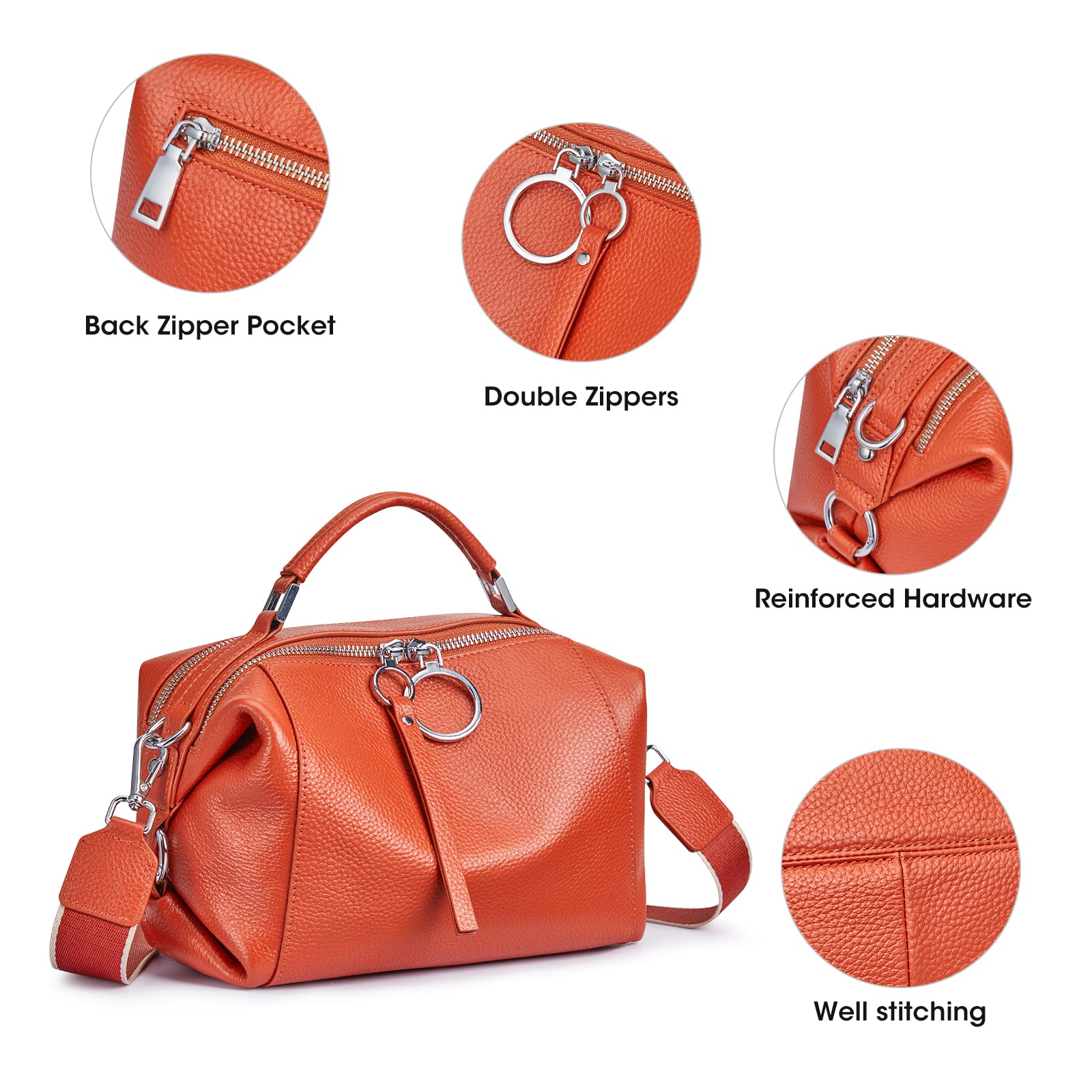 Kattee Genuine Leather Handbag Purse for Women Fashion Ladies Designer Shoulder Bag Mini Size Adjustable Straps