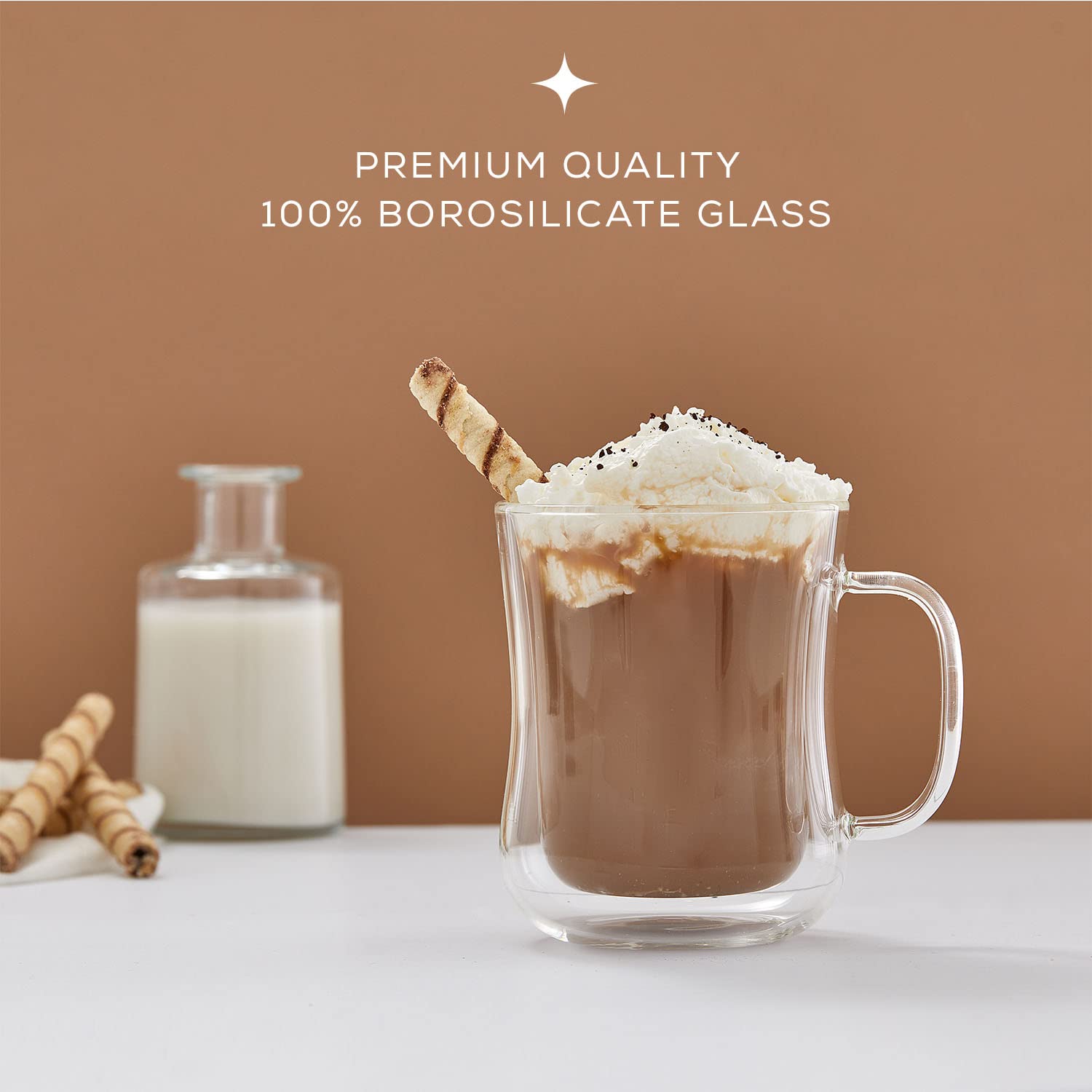 JoyJolt Double Wall Glass Coffee Mugs - 13.5oz Diner Coffee Mug Set of 2 Glass Coffee Cups. Insulated Coffee Mug, Cappuccino Cup, Latte Cup. Glasses That Don't Sweat, Clear Mugs for Hot Beverages.