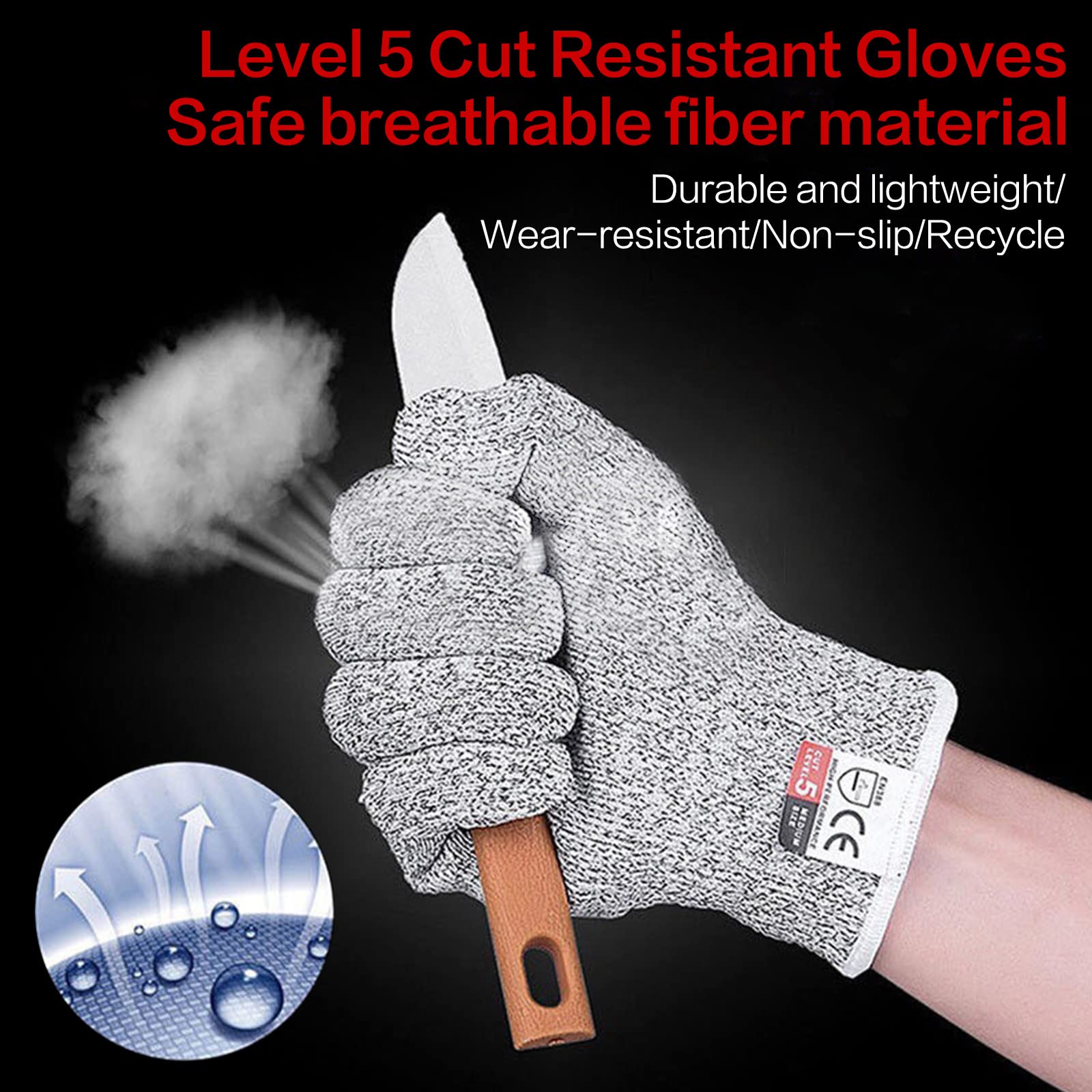 mearens Cut Resistant Gloves, Food Grade Safety Gloves Kitchen Anti Cut Gloves for Cutting, Level 5 Proof Cutting Work Gloves (Large)