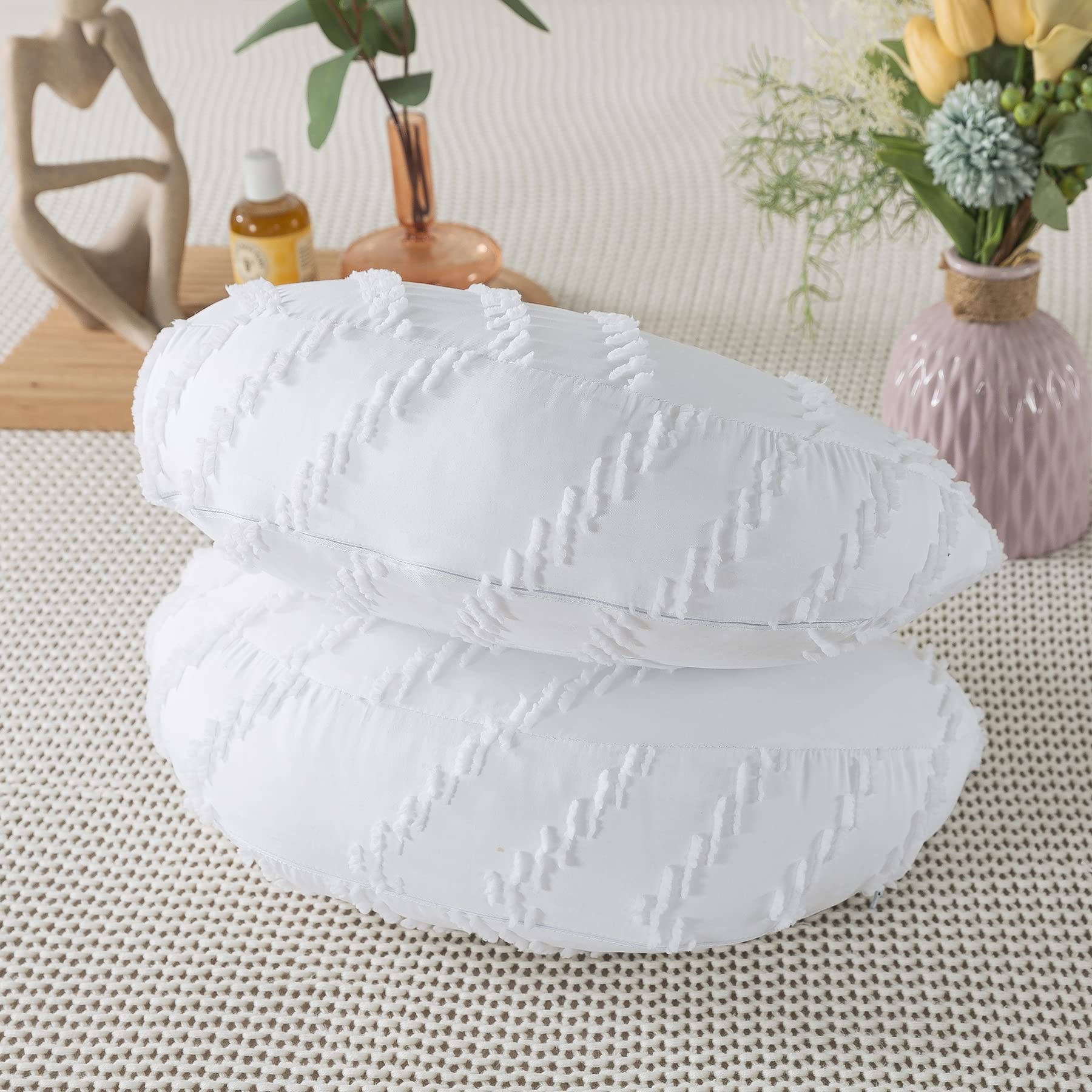 Lemfux Boho Pregnancy Wedge Pillow for Sleeping White Bohemian Side Sleeper Maternity Pillows Adjustable Belly Support Pillow with Removable Pillow Cover