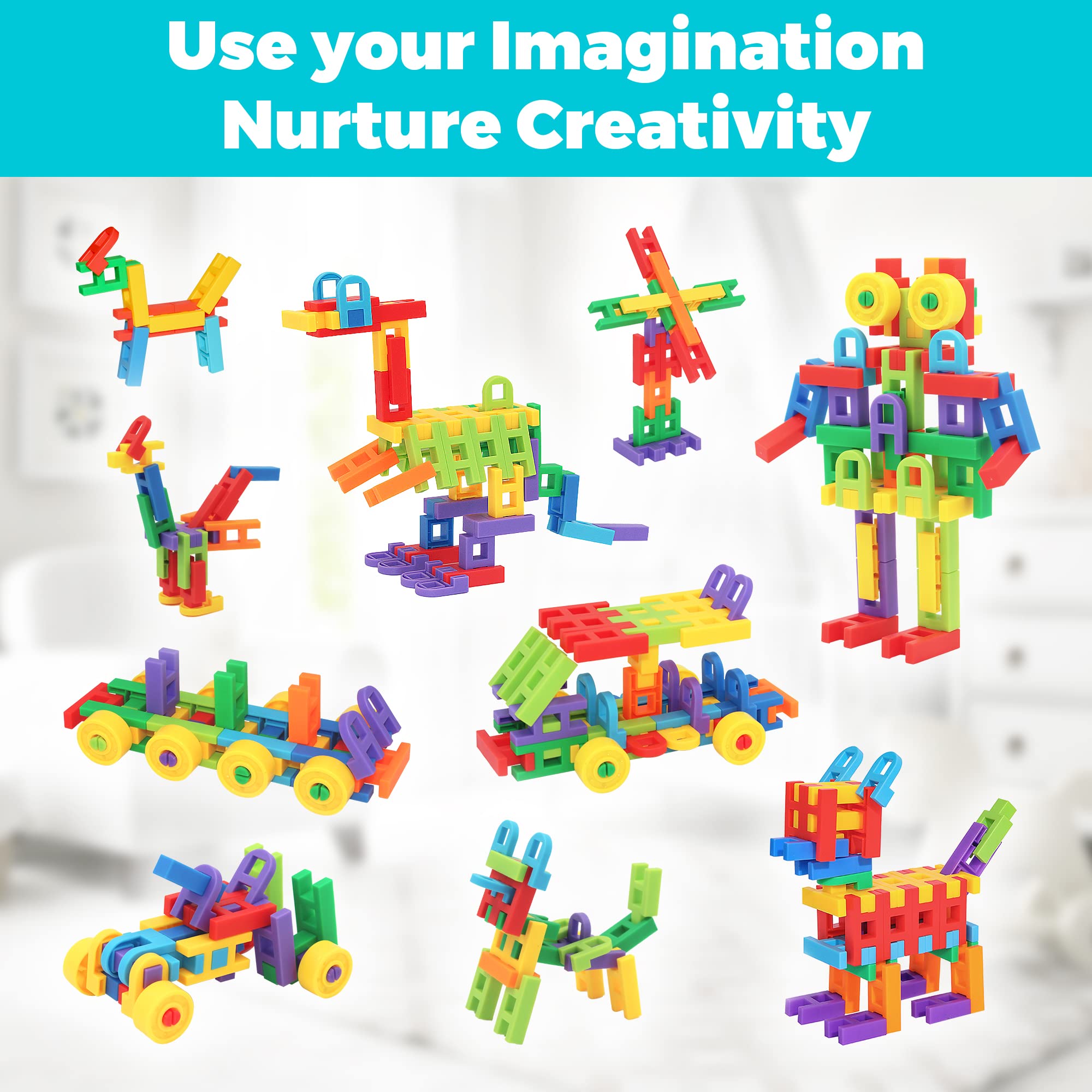 iYuePeng DIY Plastic 3D Building Blocks - 112pcs STEM Educational Toys for Kids 3+ - H Shape Interlocking Fat Brain Games Theme Construction Engineering - Perfect for Family, Kindergarten Classroom