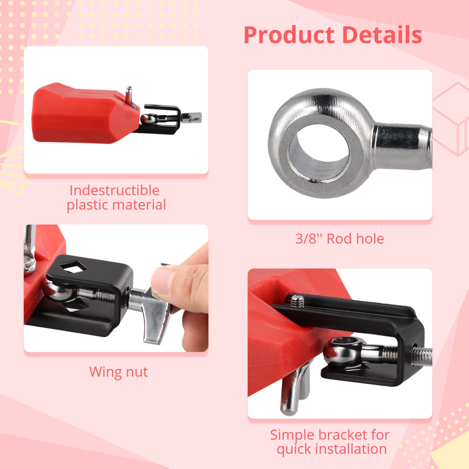 Jam Block, Plastic Cowbell Jam Drum Block with a Drumstick, Musical Percussion Block with Adjustable Mounting Bracket, Latin Drum Instrument, Red