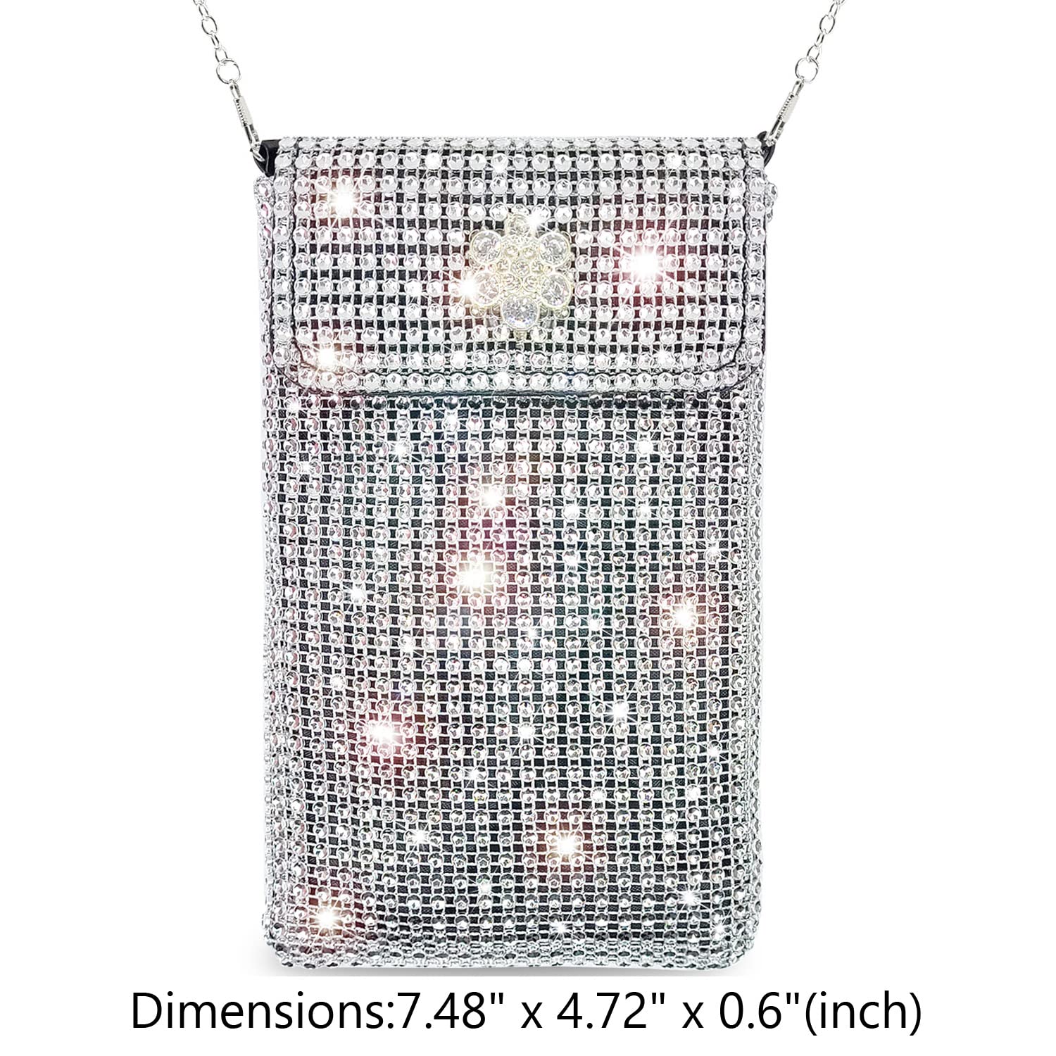 HoHeMoYi Bling Crossbody Purse Rhinestone Evening Handbags Clutch Cell Phone Wallet (Silver)