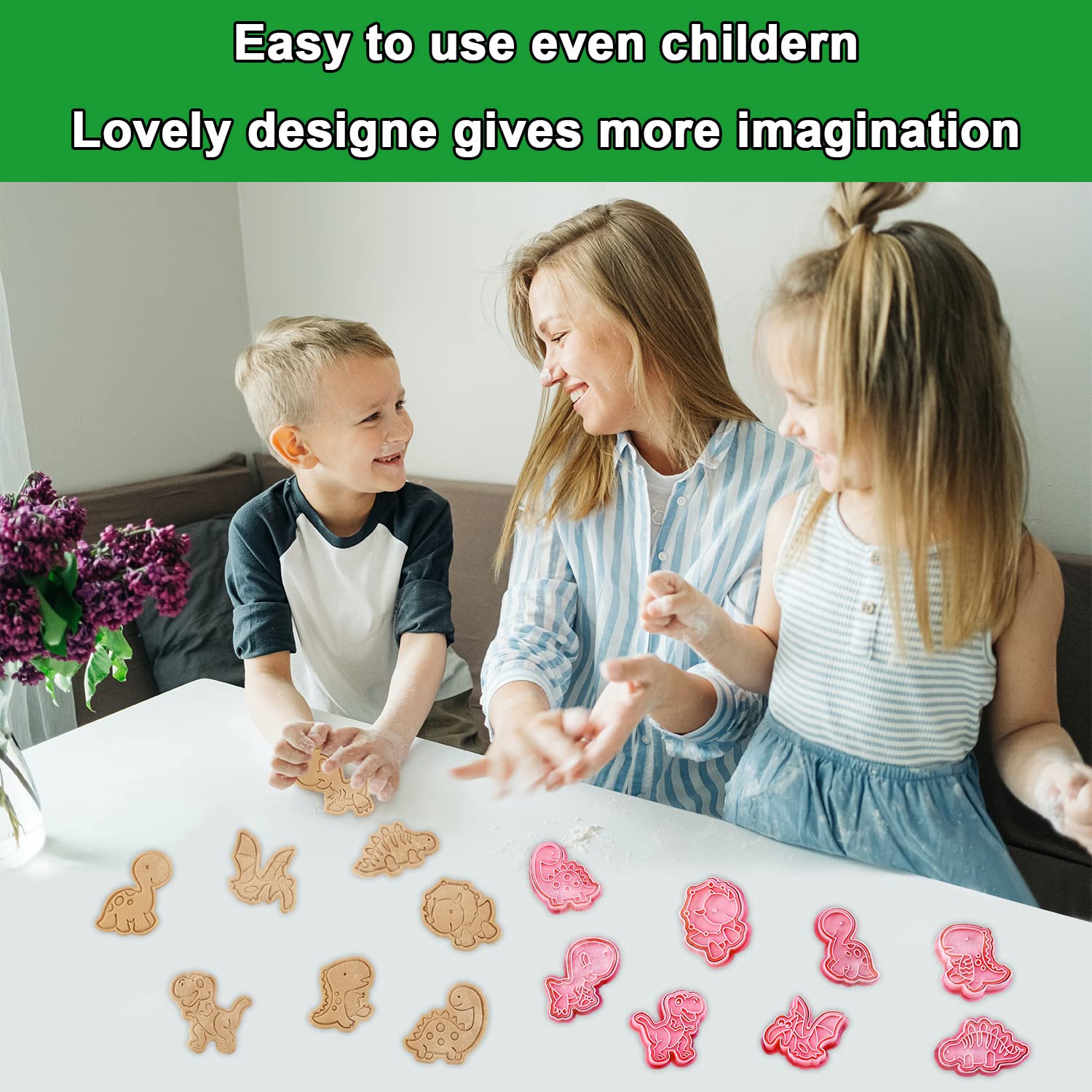 Leesgel Dinosaur Cookie Cutters for Kids Party Decorations, Dinosaur Birthday Party Supplies Favors Decor, Plastic Dino Cookie Cutter Mold for Biscuit Fondant Cake Baking