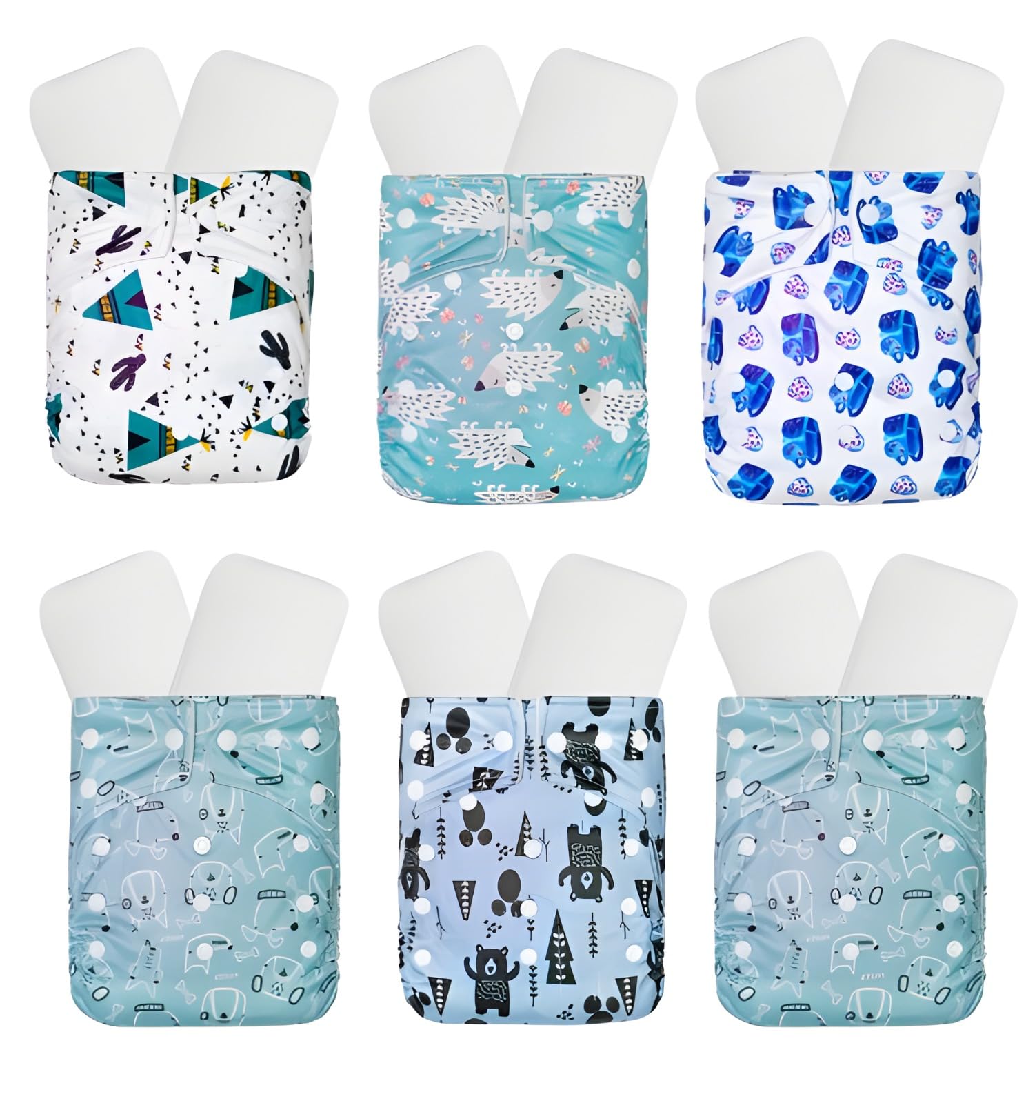 KaWaii Baby Overnight Nighttime Cloth Diapers- 6 One Size Heavy Wetters with 12 Highly Absorbent Inserts, Leakfree, Reusable Nappies for Babies 8-36 lbs