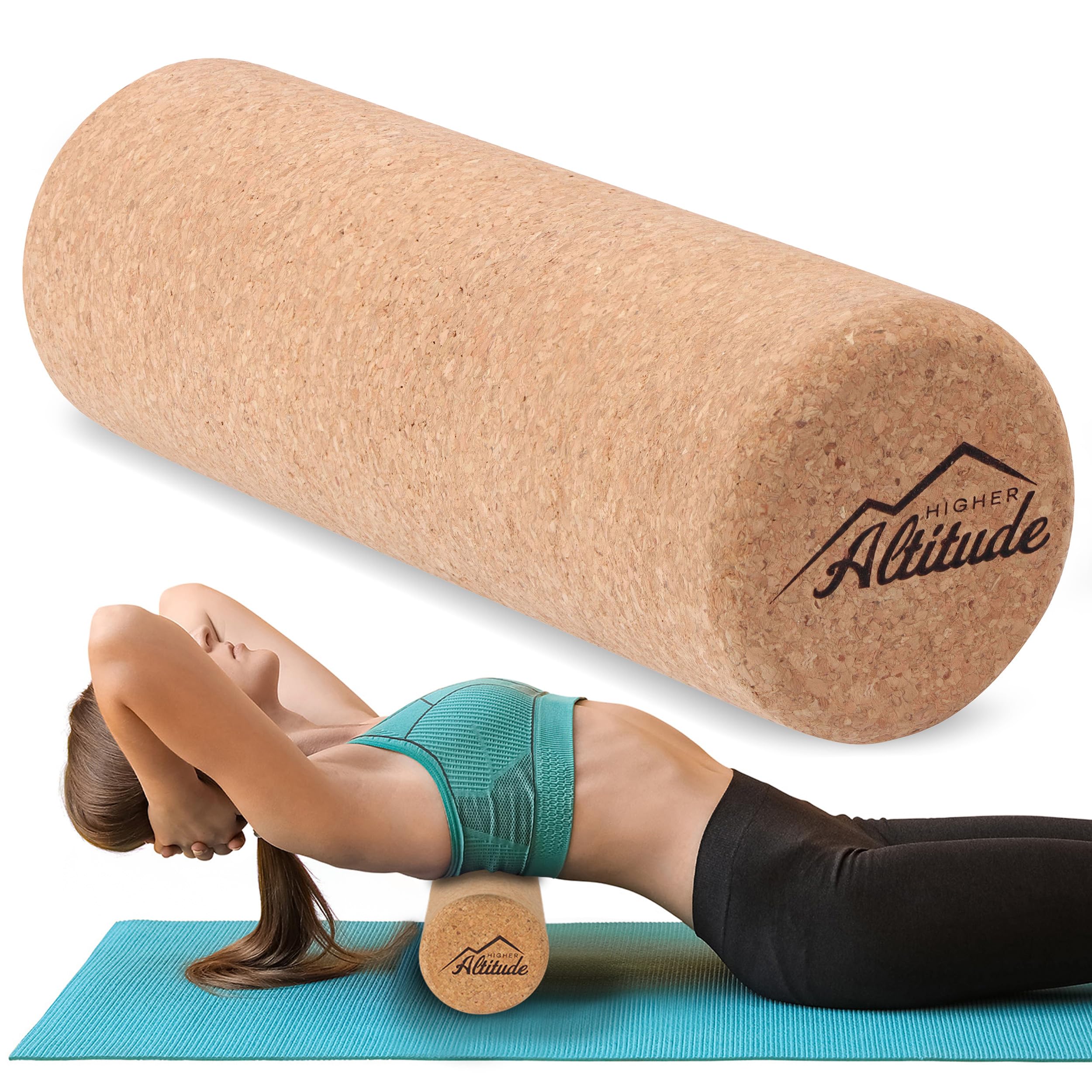 Higher Altitude Yoga Back Roller - 12 x 3.8in Full Body Cork Gym Muscle Roller for Relieving Muscle Knots and Tension