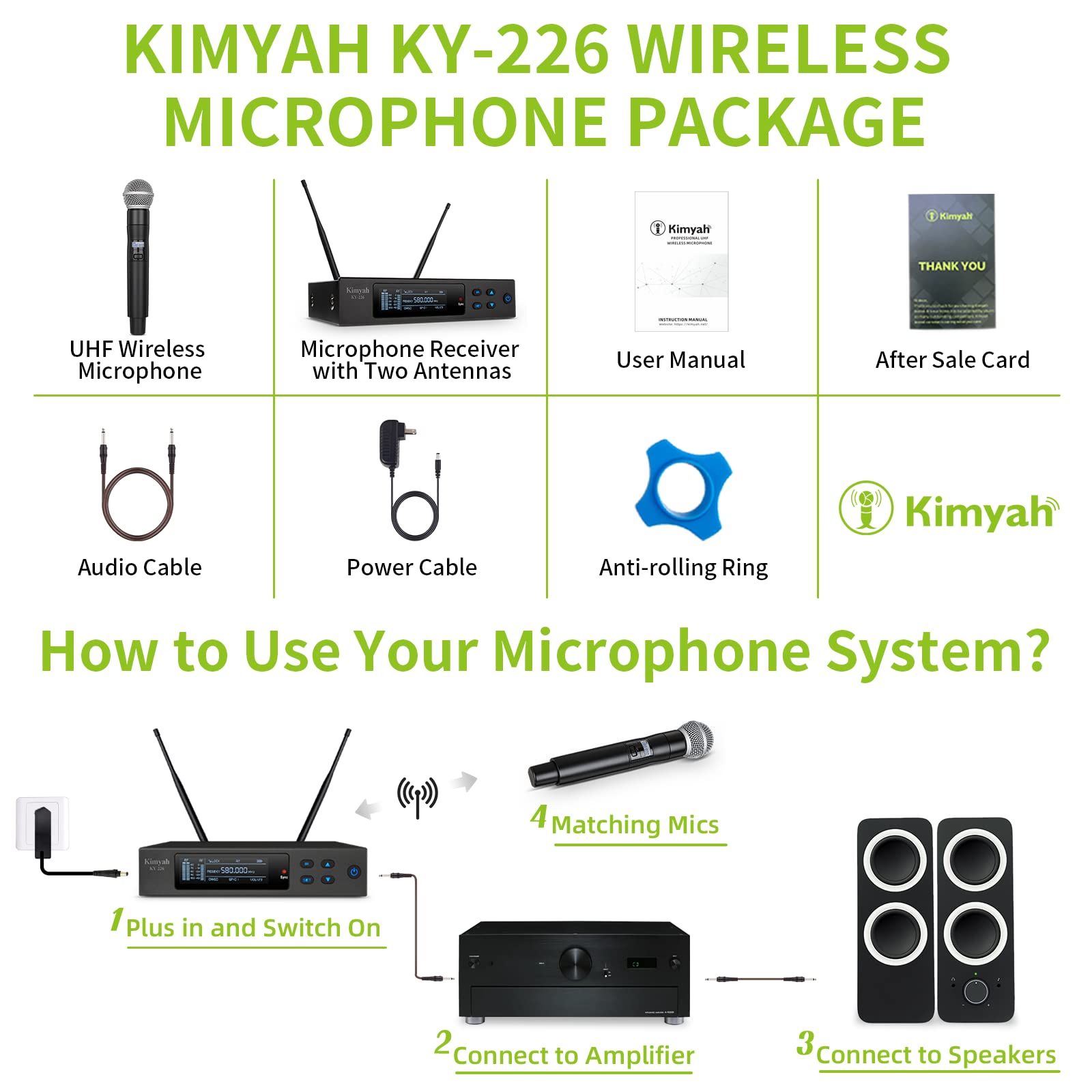 Kimyah True Diversity 492ft Wireless Handheld Microphone System, 100 Channels UHF Cordless Microphone for singing, Auto IR Connect Microphone Wireless & System Suitable for Church, Wedding,DJ, Karaoke