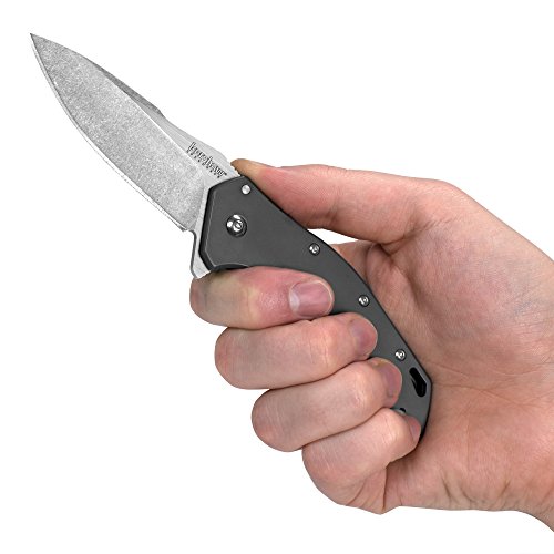 Kershaw Eris Pocketknife, 3" 8Cr13MoV Stainless Steel Drop Point Blade, Stonewashed Finish, One-Handed Assisted Flipper Opening EDC,Black