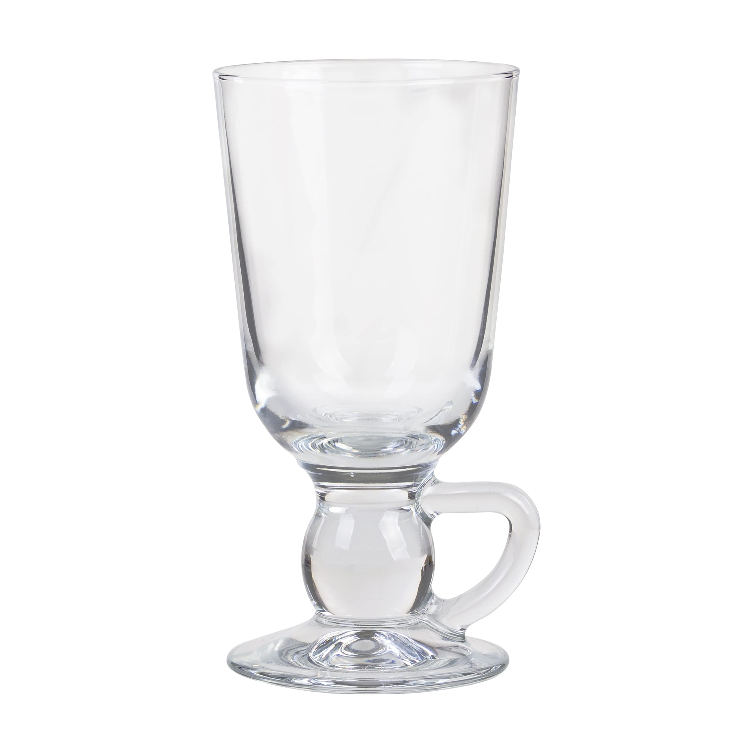 JAIRESTONE Glass Irish Coffee Glass Set with Handle, Footed Design Clear Latte Glasses, Cappuccino, Hot Cold Beverage Mug, 9.25fl oz Set of 2