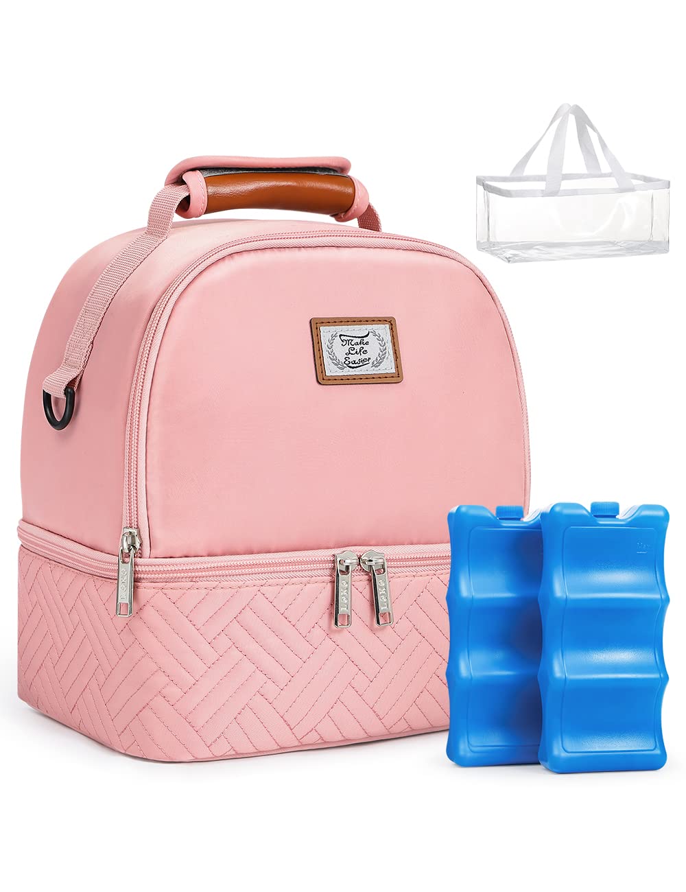 Lekereise Pumping Bag with 2 Ice Pack, Mini Double Layer Breast Pump Bag Backpack with Cooler Pocket for Working Moms, Pink