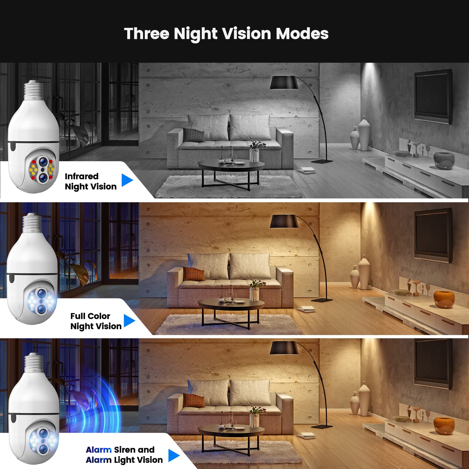 Light Bu lb Security Camera, 2.4GHz WiFi 10X Hybrid Zoom Wireless Light Bu lb Camera Security Camera Outdoor Real Time Motion Detection Alerts Two Way Talk Color Night Vision