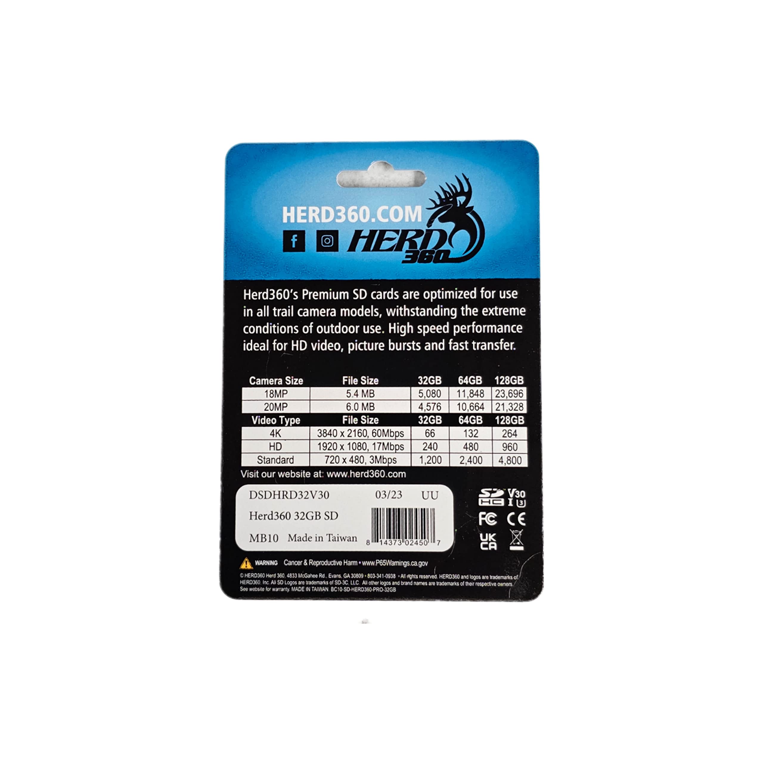 Herd 360 32GB SDHC Elite Plus Class 10 U3 100MB/s