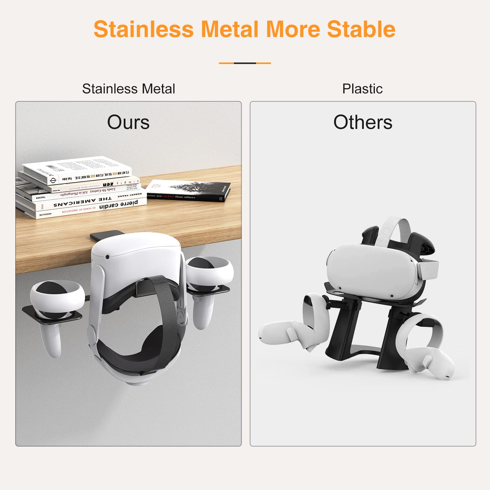 iTwano Stainless VR Stand for Quest 2 and Quest 3, Desk Mount VR Holder and Headset Stand Compatible with Quest Pro 2 Rift S