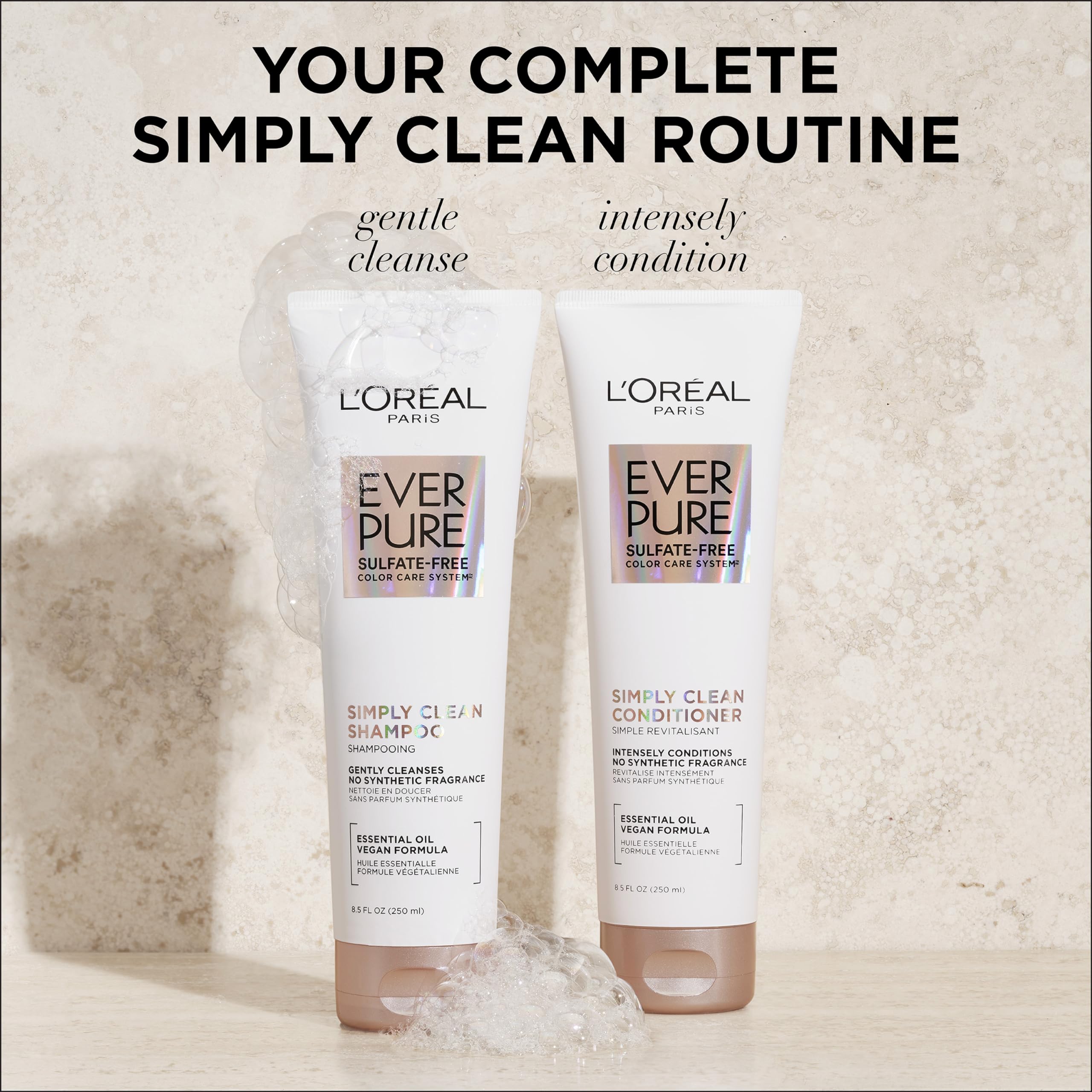 L'Oreal Paris EverPure Sulfate Free Simply Clean Shampoo, Hydrating Hair Care with Rosemary Essential Oils, 8.5 Fl Oz