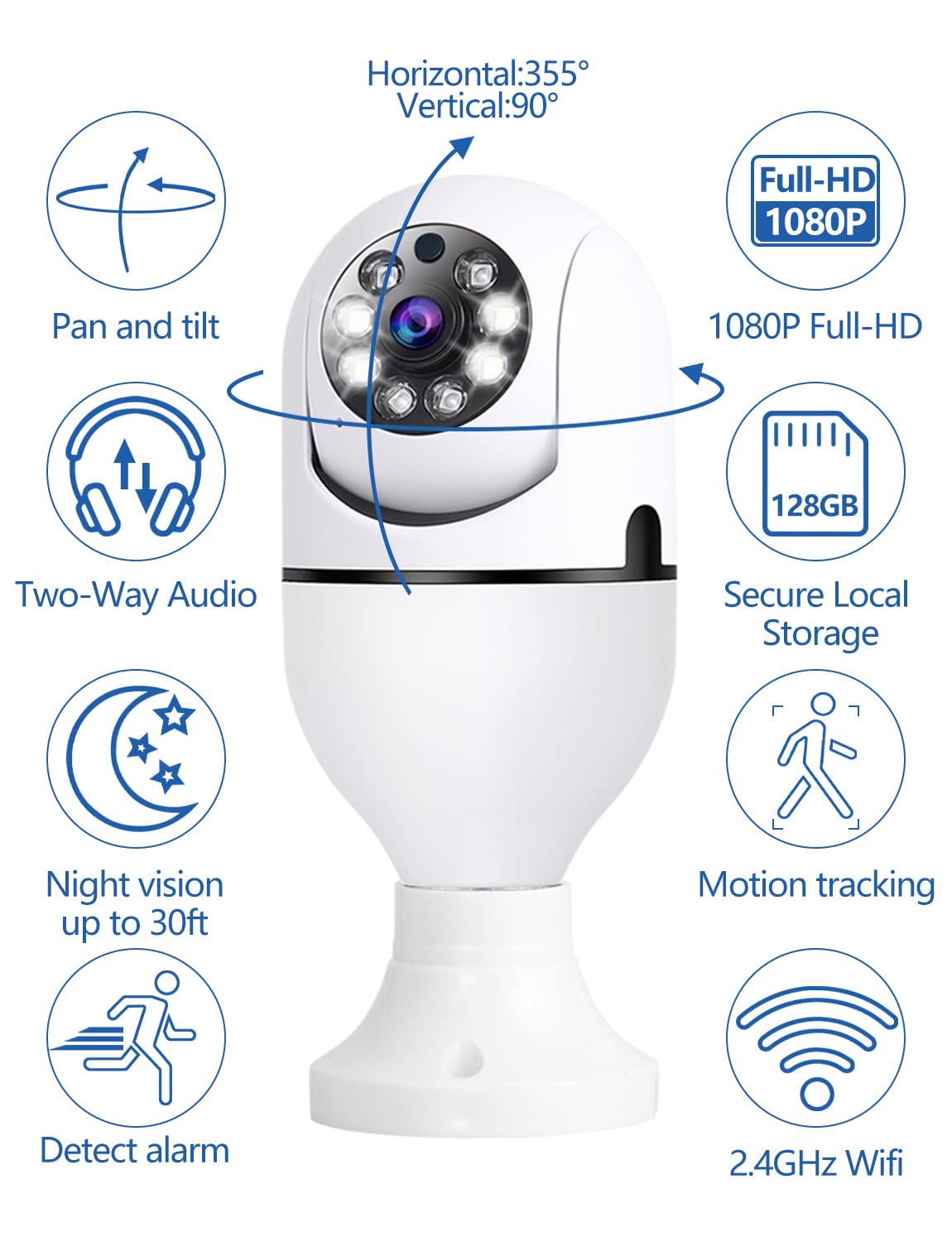Light Bulb Security Camera, 2.4GHz & 5G WiFi Security Cameras Wireless Outdoor, 360 Degrees Home Surveillance Light Socket Security Camera, Full-Color Night Vision Bulb Camera Mobile Phone Remote View