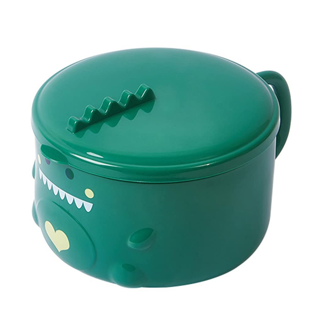 Hemoton Stainless Steel Noodle Bowl with Lid Dinosaur Pattern Soup Bowl Food Storage Container with Handle and Lid Bento Lunch Box Snack Bowl Rice Noodles Salad Green
