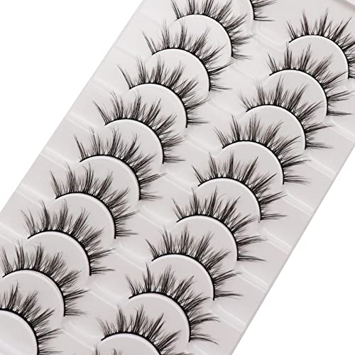 Manga Lashes, False Eyelashes 10 Pairs Natural Anime Lashes with Clear Band Wispy Soft Cosplay Lashes Look Like Lash Clusters Individual Lashes (MM Eyes)