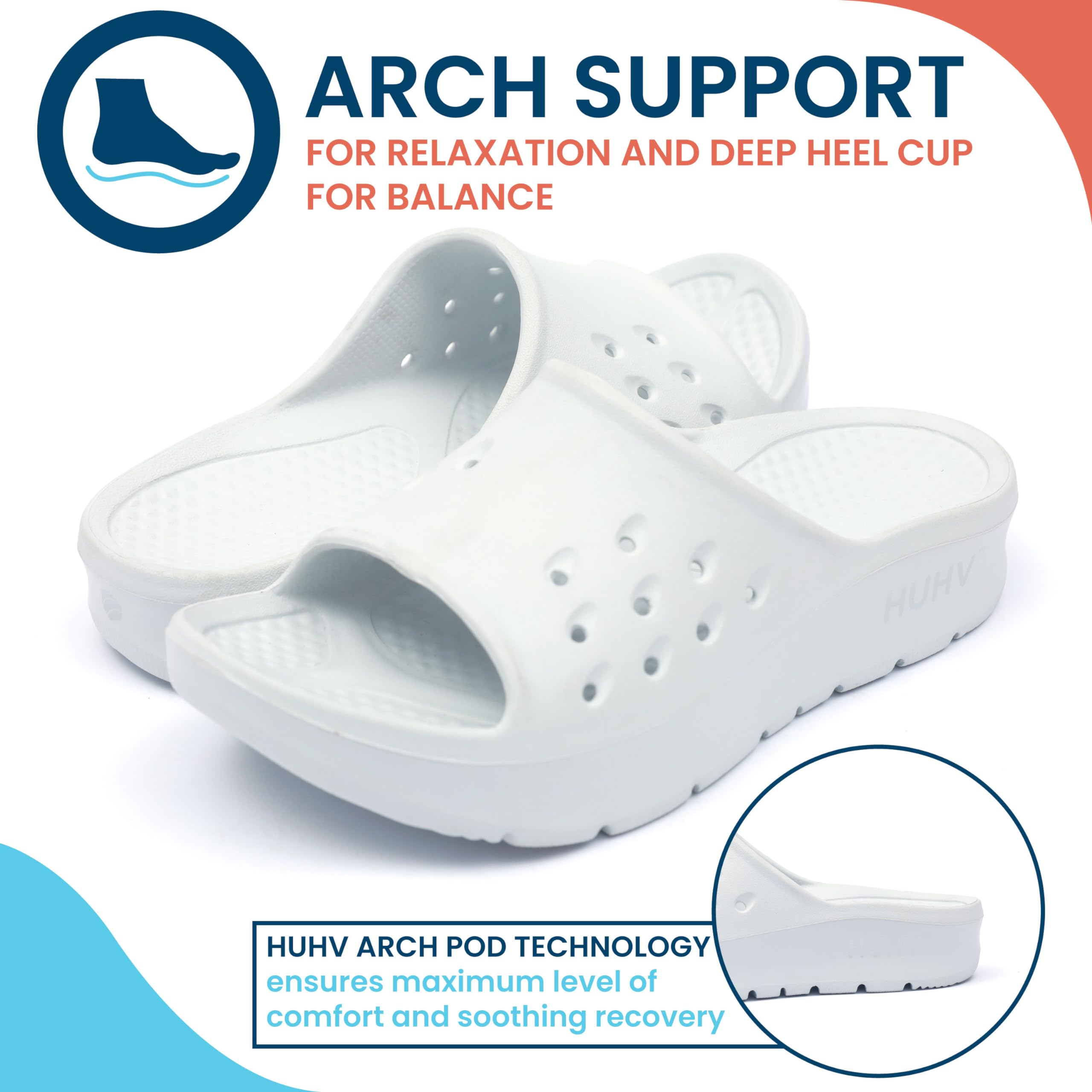HUHV Max Cushion Arch Pod Tech Recovery Women's Slide - Light Grey, Size 9 US