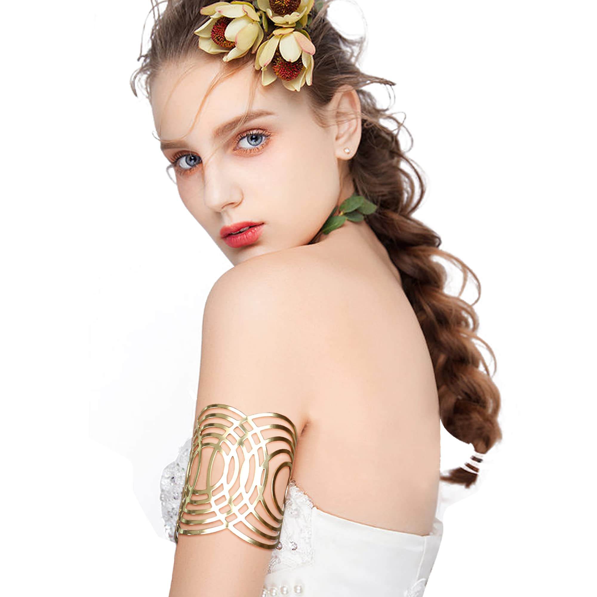 JeryWe 6 Pcs Upper Arm Cuff Jewelry for Women Armband Cuff Bangle Bracelet Set Adjustable Open Armlet Coil Wrap Bracelet Costume Jewelry Gold Silver Tone