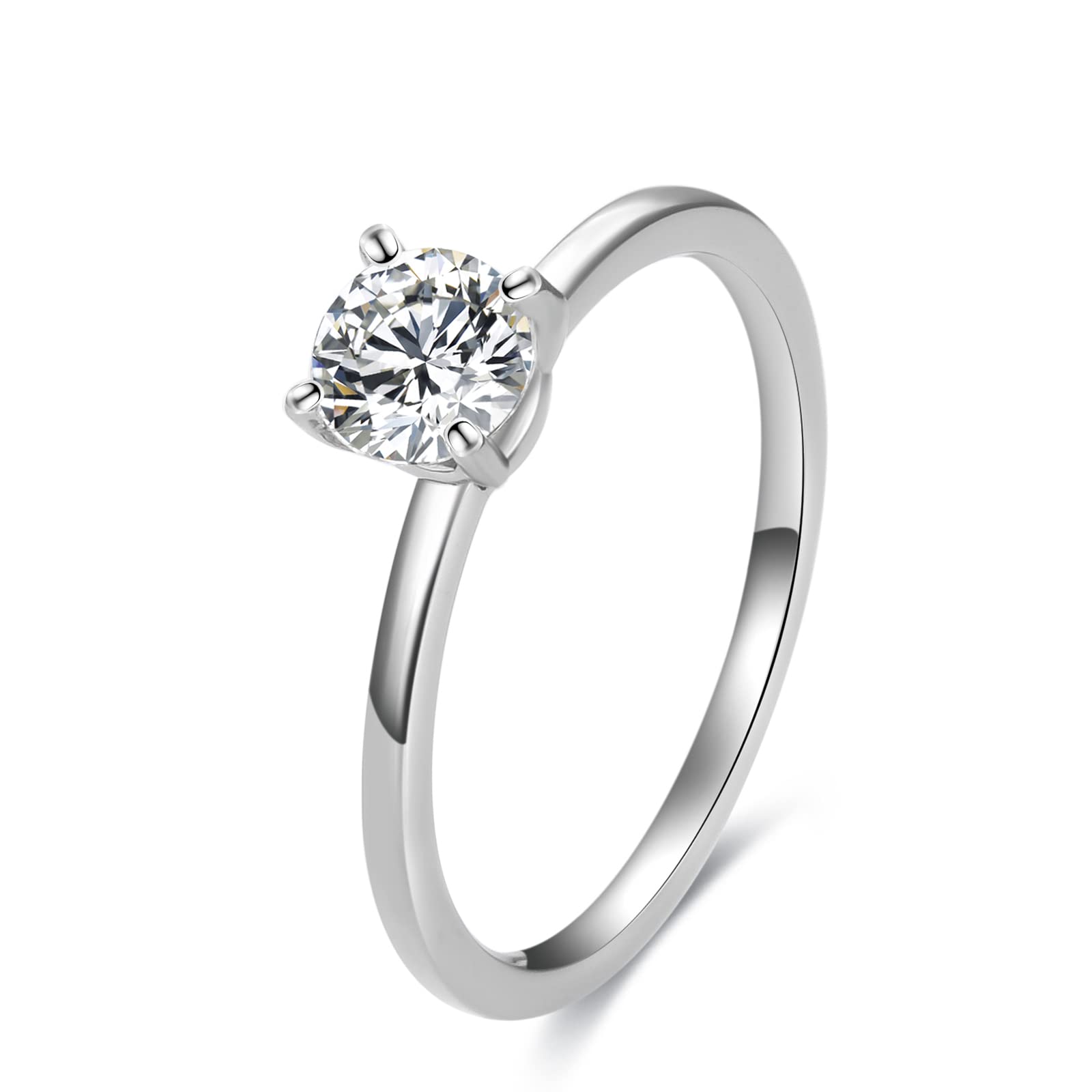 JUSTJANDM Round Brilliant Cubic Zirconia Titanium Engagement Ring, Titanium CZ Wedding Band, Eternity Rings for Women (9 (59.4mm))