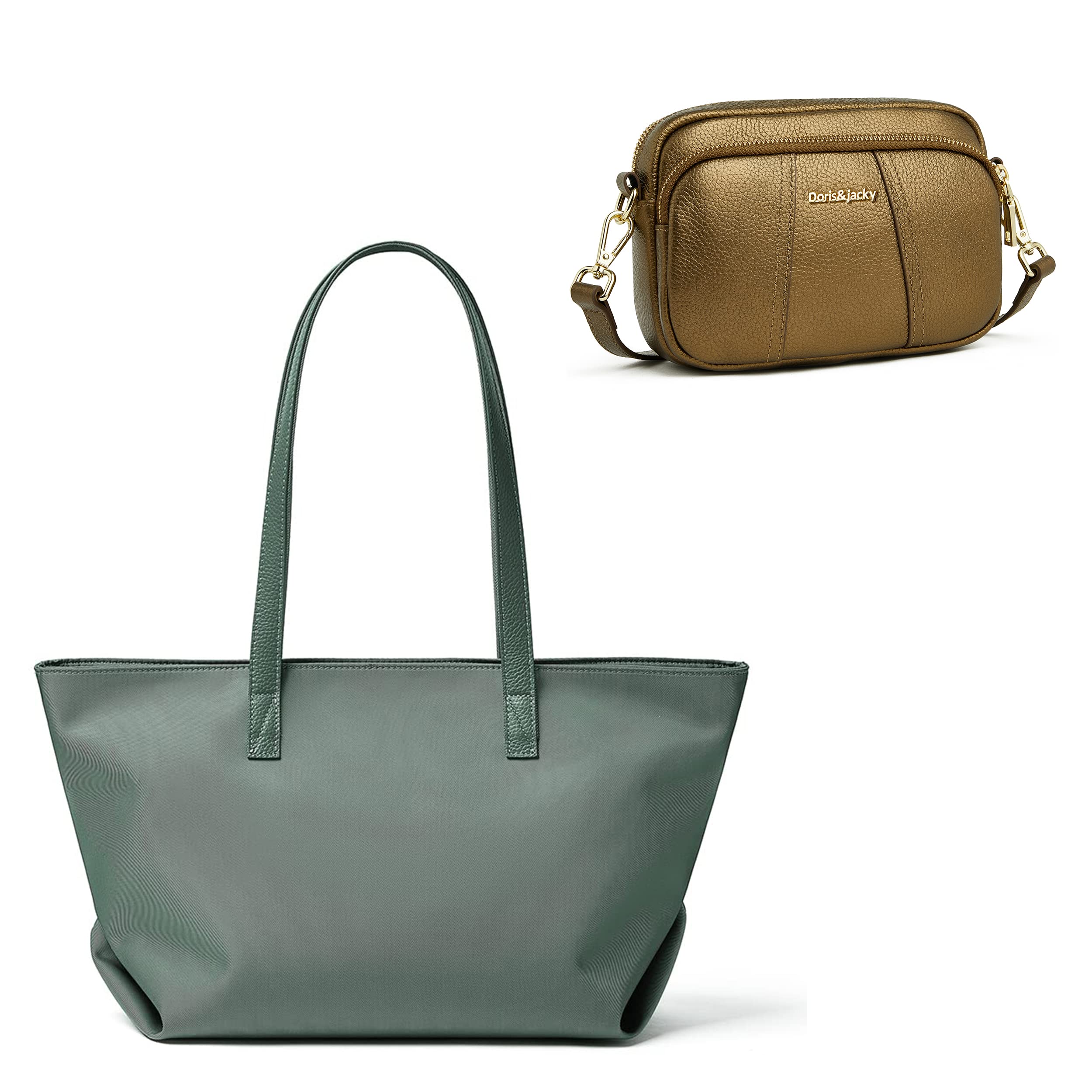 Lightweight Tote Bag For Women Medium Casual Foldable Nylon Shoulder Purse With Multi Pockets (Version 2-Light Green)