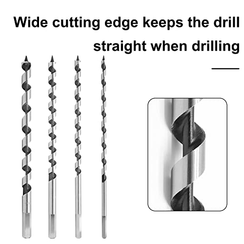 LDEXIN 4 Pcs 9" (230mm) Length Wood Auger Drill Bit Set, 6/8/10/12mm Hex Shank Ship Auger Bit Brad Point Auger Drill Bits for Hardwood, Softwood