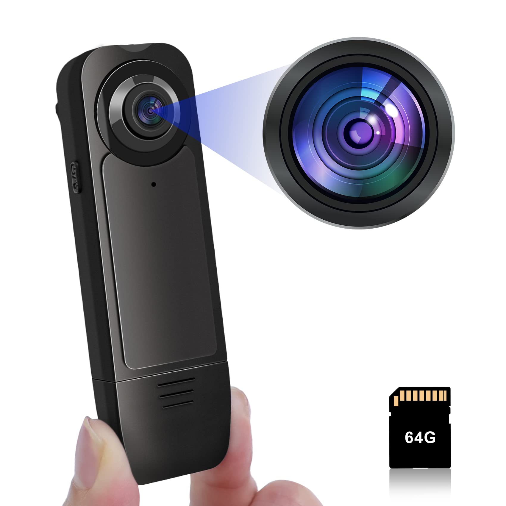 HOT2GO Mini Body Camera, Nanny Cam Hidden Camera with HD 1080P, 6 Hours Battery Life, Night Vision Spy Camera with 64G TF Card, Suitable for Cycling Home Office Security