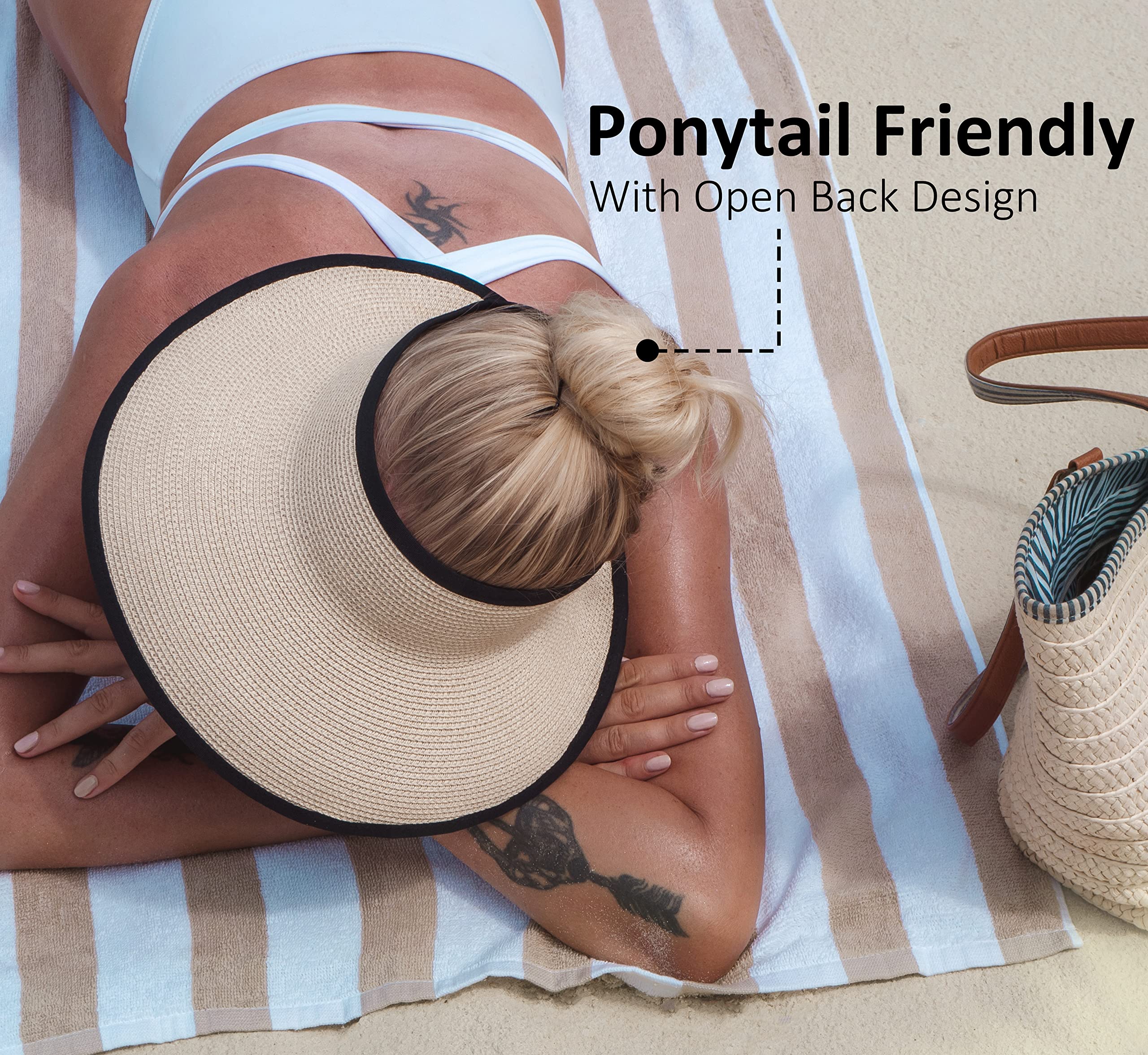 Joywant Straw Sun Visor Hats for Women-Roll Up Summer Golf Visors Cap UPF 50+ Premium Straw Brown