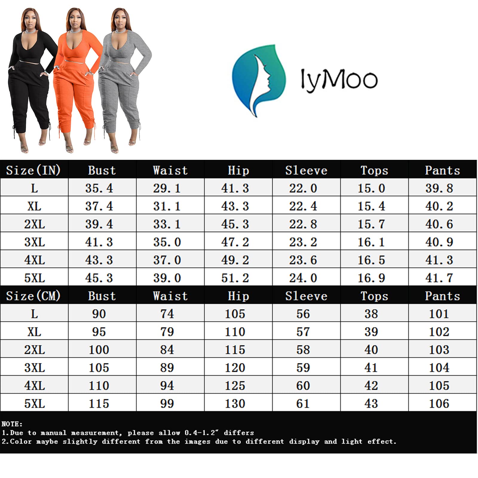 IyMoo Women Plus Size 2 Piece Sweatsuit Outfits Long Sleeve V Neck Crop Top + High Waisted Leggings Jogger Set Gray 4X