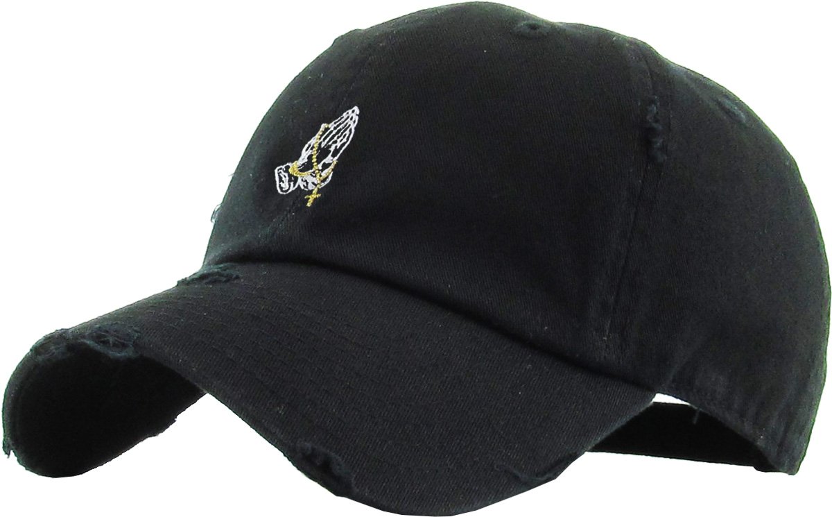 KBSV-3079V BLK Praying Hands Rosary Savage Dad Hat Baseball Cap Unconstructed Polo Style Adjustable Unisex