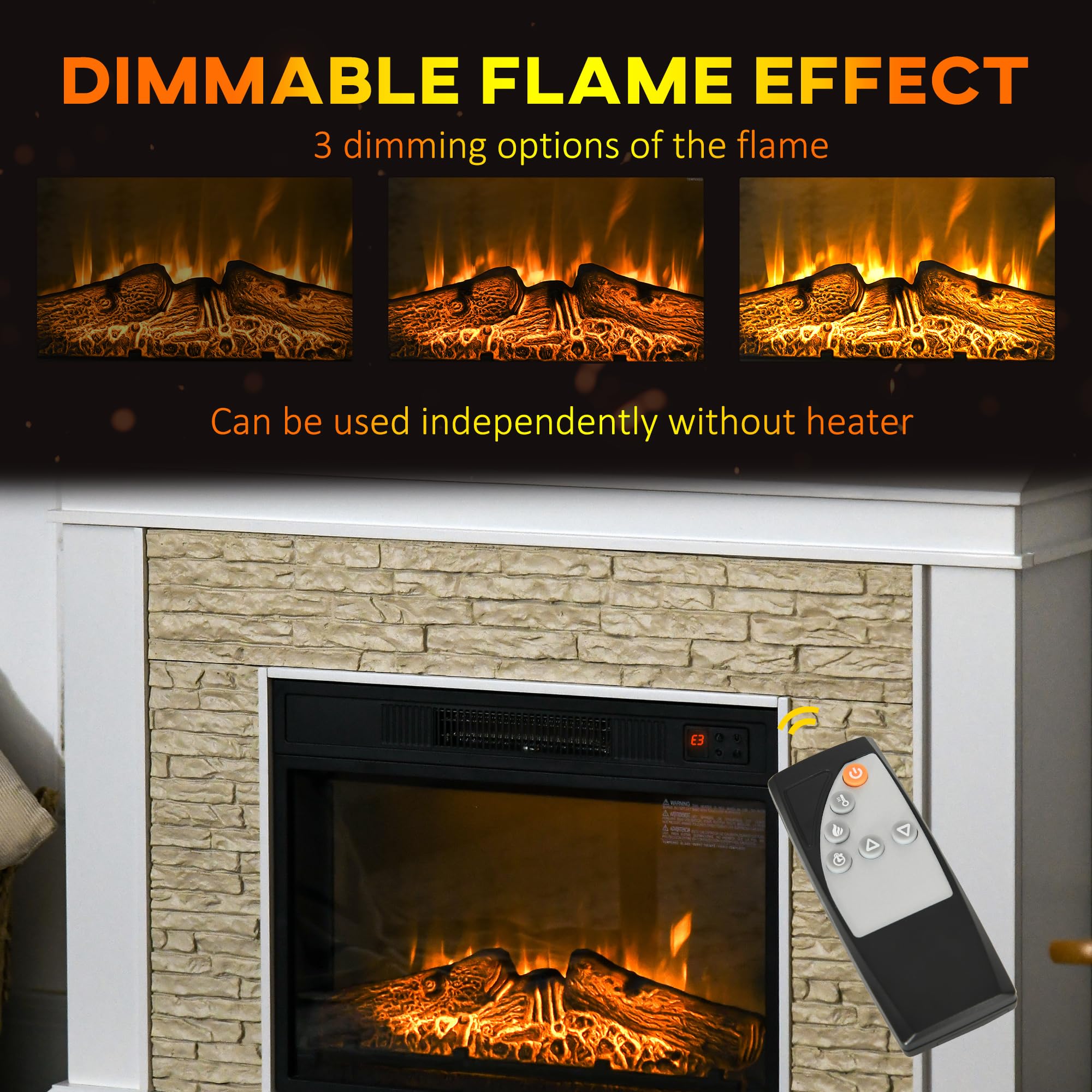 HOMCOM 31.5" Electric Fireplace with Mantel, 1400W Freestanding Fireplace Heater with Remote Control, Overheat Protection, Timer, White