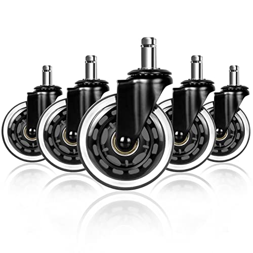 Hirate Office Chair Caster, 3" Computer Desk Chair Replacement Set of 5 Heavy Duty Protection for All Floors, Universal Stem 11mm (7/16" x7/8")
