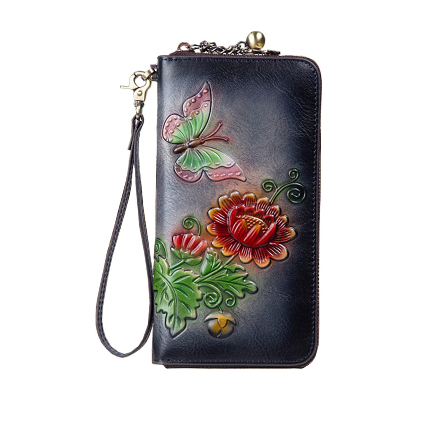 IAGOM Women's Cartoon Printing Leather RFID-Blocking Zip Around Clutch Wallet with Wristlet Strap for Women