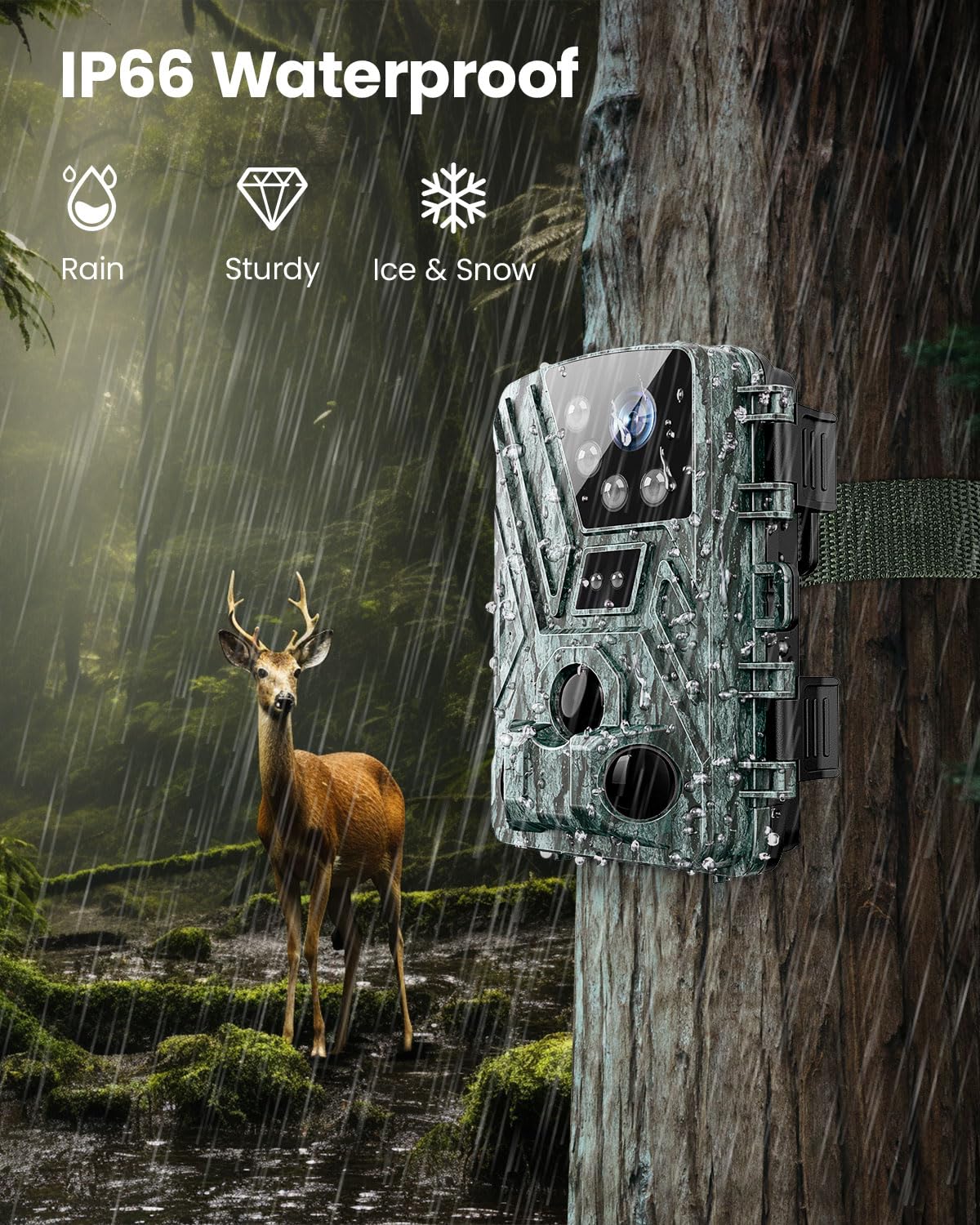 KJK Trail Camera, 42MP 4K 0.05s Trigger Motion Activated, Game Camera with Night Vision IP66 Waterproof 100ft 130°Wide-Angle for Wildlife Monitoring