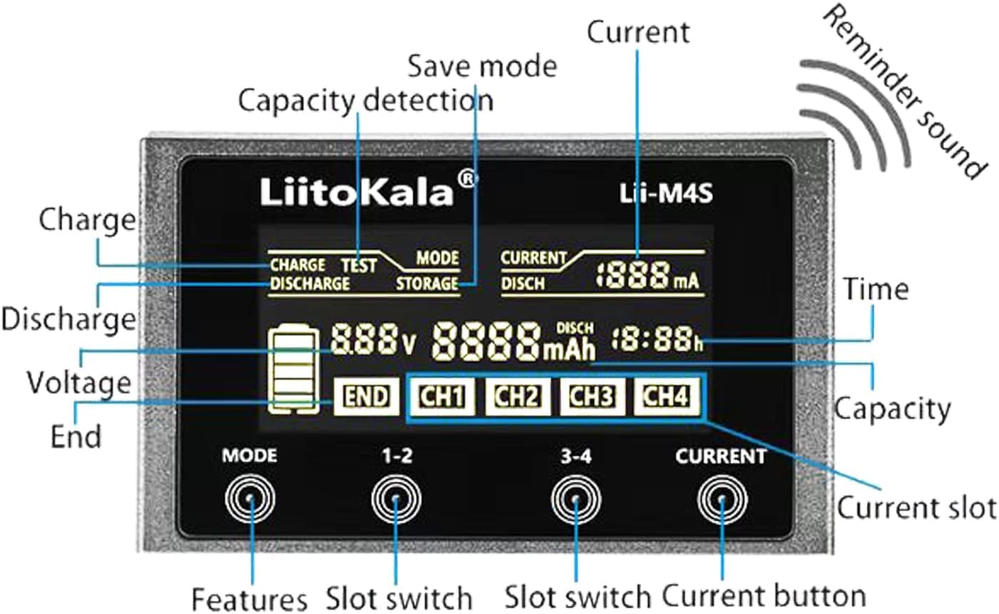 LiitoKala Lii-M4S 18650 Battery Charger Smart Universal Charger LCD Display for 26700 18650 26650 21700 AA Touch Button LCD Display Test The Battery Capacity