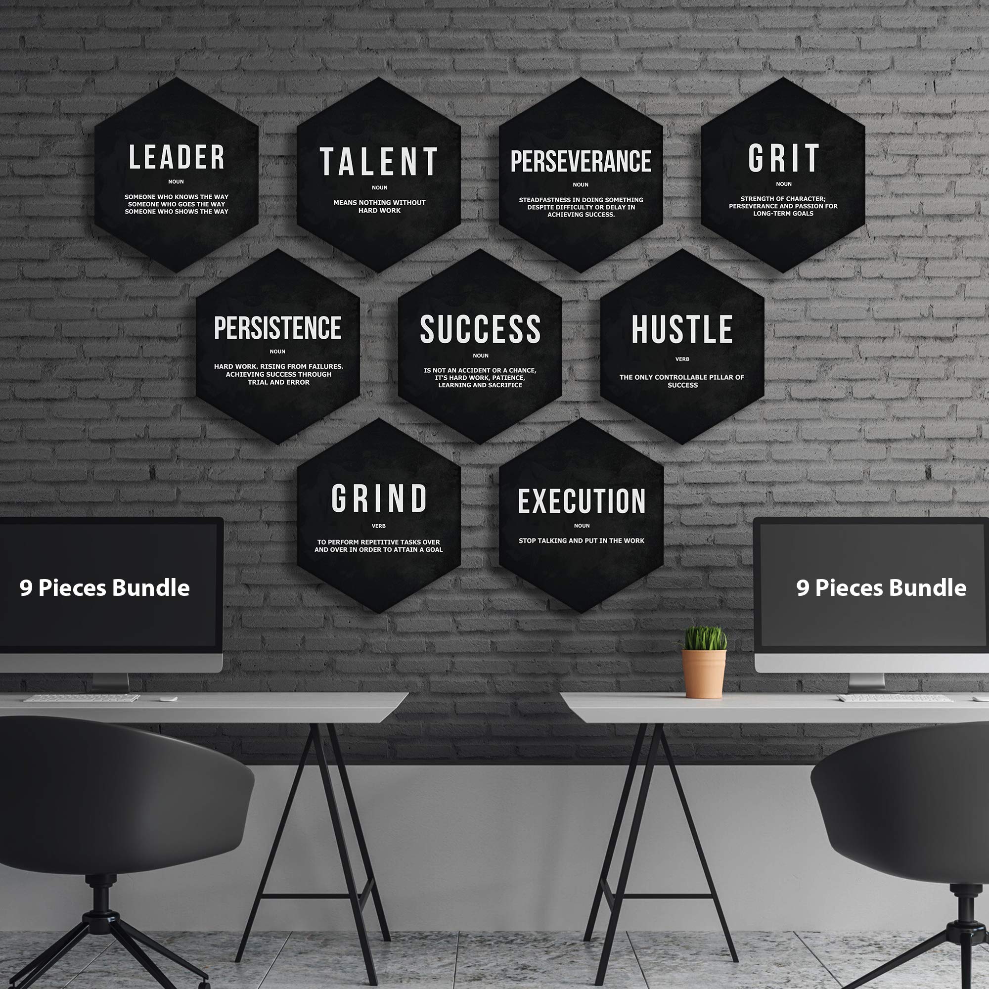 Hexagon Canvas Prints Bundle Office Decor Motivational Modern Wall Art Hustle Success Hexagonal Definition Set Of 3x, 5x, 7x, 9x, 11x Pieces (11 Pieces Bundle)