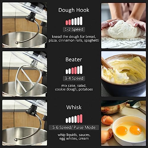 HOMCOM 6 Qt Stand Mixer with 6+1P Speed, 600W and Tilt Head, Kitchen Electric Mixer with Stainless Steel Beater, Dough Hook and Whisk for Baking Bread, Cakes and Cookies, Black