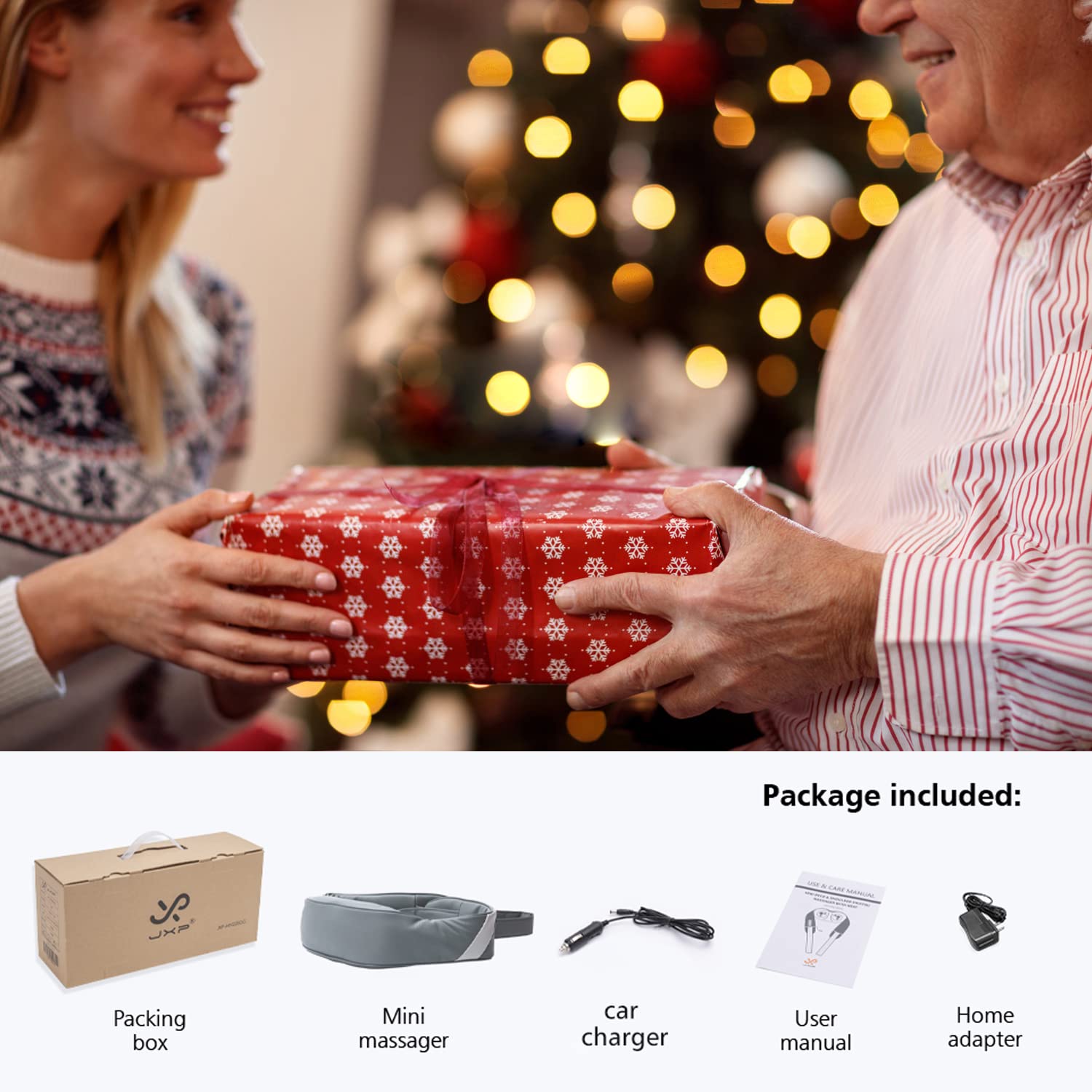 JXP Neck Massager, Deep Tissue 3D Shiatsu Kneading Neck and Back Massager, Updated Version Portable Neck Massager with Heat,Shoulder Massager Pillow for Home/Office/Car, Best Gift