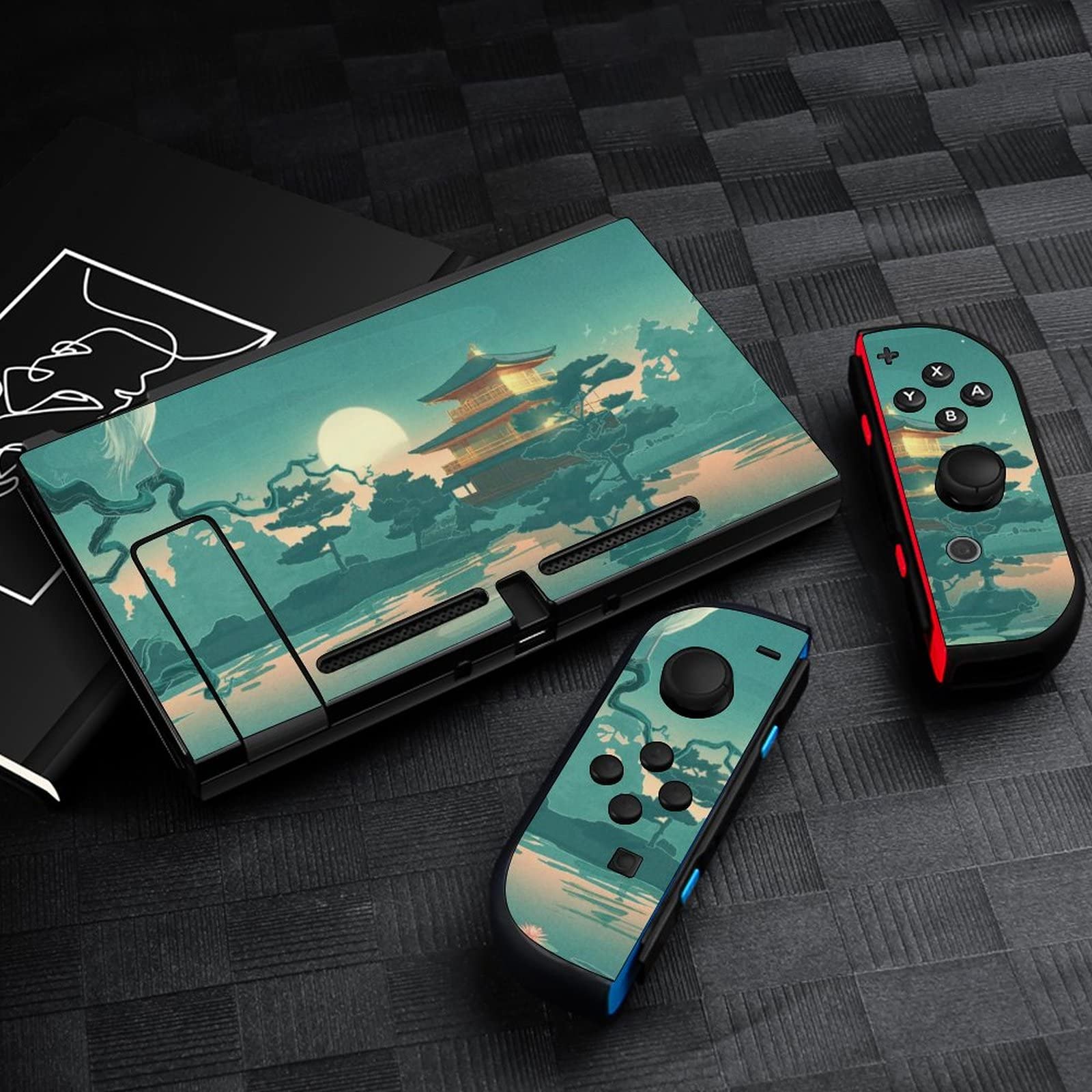 Japanese Anime Palace Moon Lotus Pond Stickers Protective Film Sticker Personalized Full Wrap Sticker Compatible with Nintendo Switch