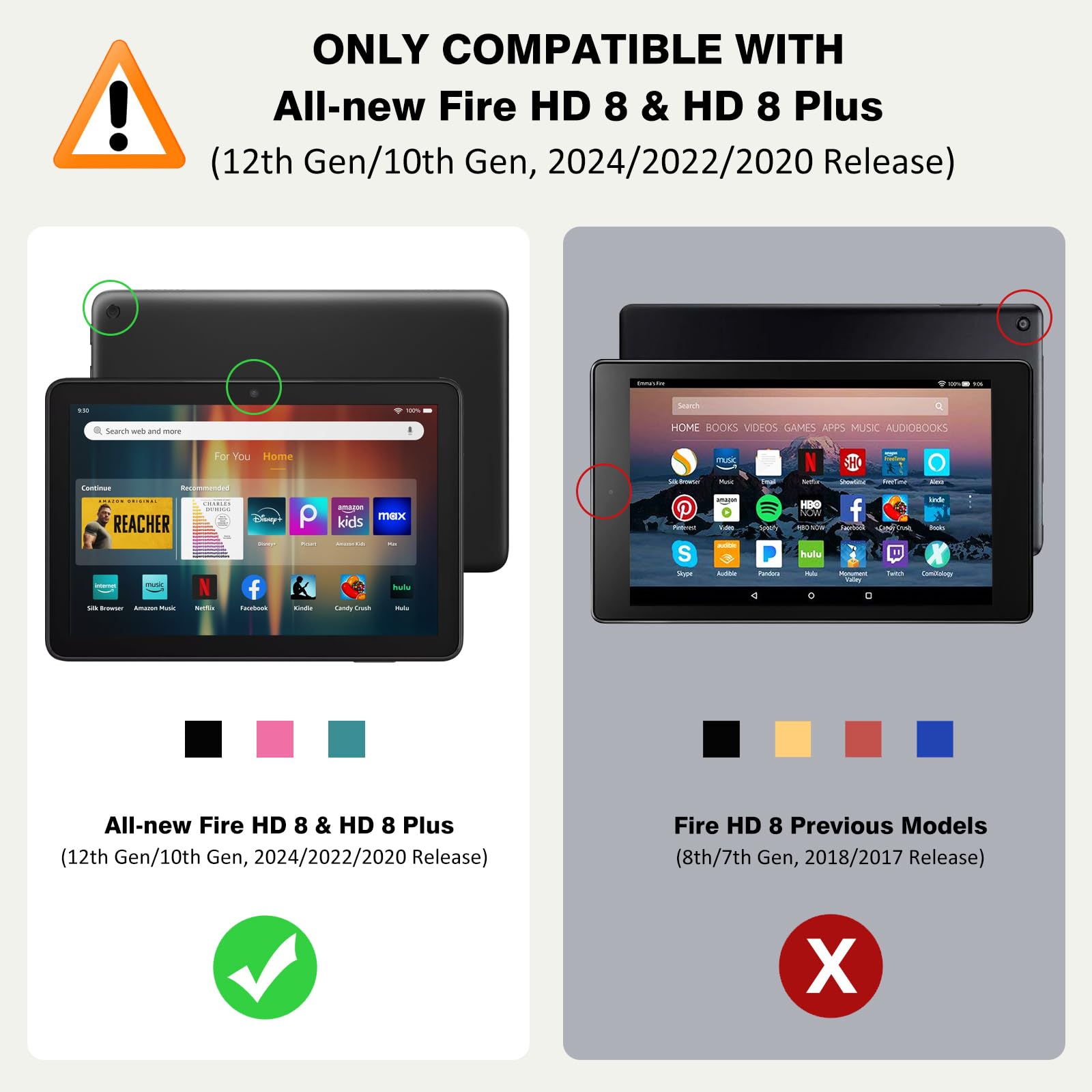 MoKo Case Fits Kindle Fire HD 8 & 8 Plus Tablet (12th Generation/10th Generation, 2024/2022/2020 Release) 8",Slim Folding Stand Cover with Auto Wake/Sleep - Black
