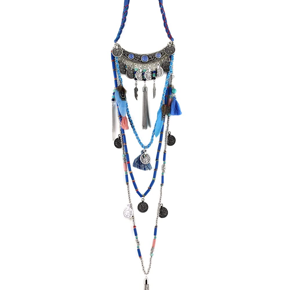 JAASA Gypsy Statement Vintage Necklace Ethnic jewelry (Blue)