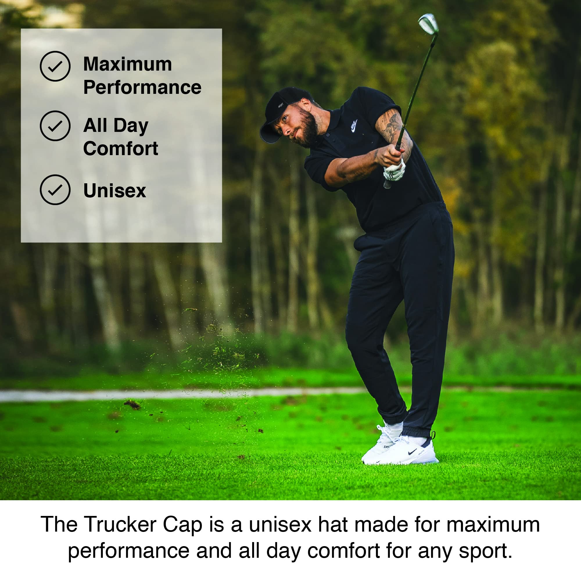 Hydro Waterproof Trucker Men's Hat, Performance Water Proof Floating Snapback Baseball Cap for Boating, Golf, Gym, Lightweight Headwear with Sweat Resistant Band. One Size Fits All, Unisex Black