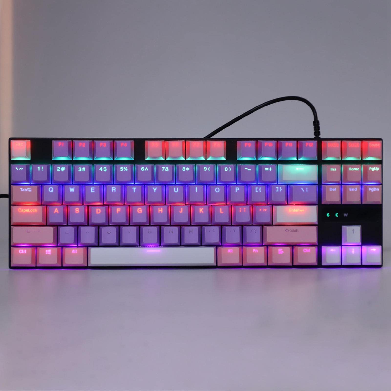 LBEC Mechanical Gaming Keyboard, Gaming Keyboard All Key Conflict Free 26 RGB Lighting Effects Blue Switch Waterproof for PC (Purple Pink White)
