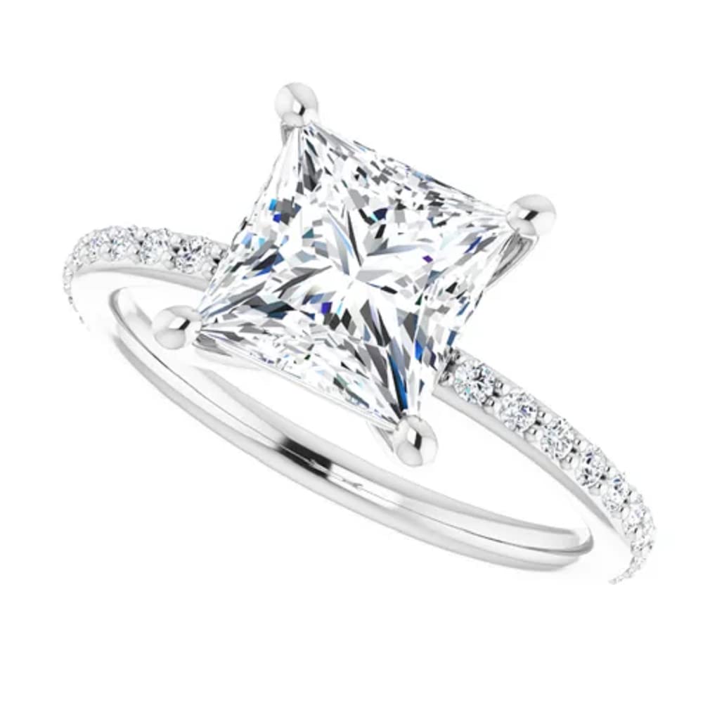 JEWELERYIUM 2 CT Princess Cut Colorless Moissanite Engagement Ring, Wedding/Bridal Ring Set, Solitaire Halo Style, Solid Sterling Silver Vintage Antique Anniversary Bridal Rings Gift for Her (7.5)